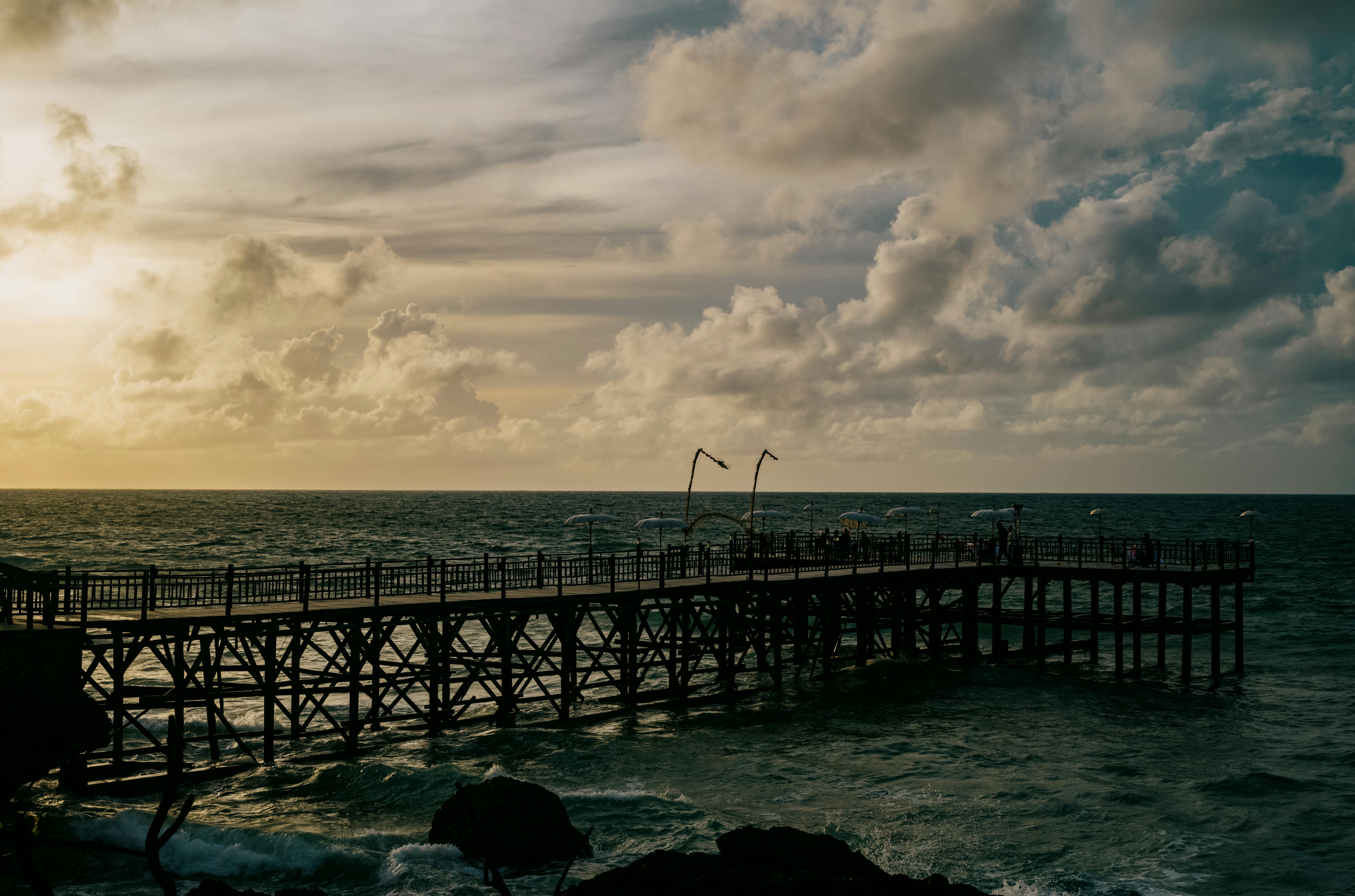 Wooden Dock on Sea Shore With Light Post during Sunset · Free Stock Photo