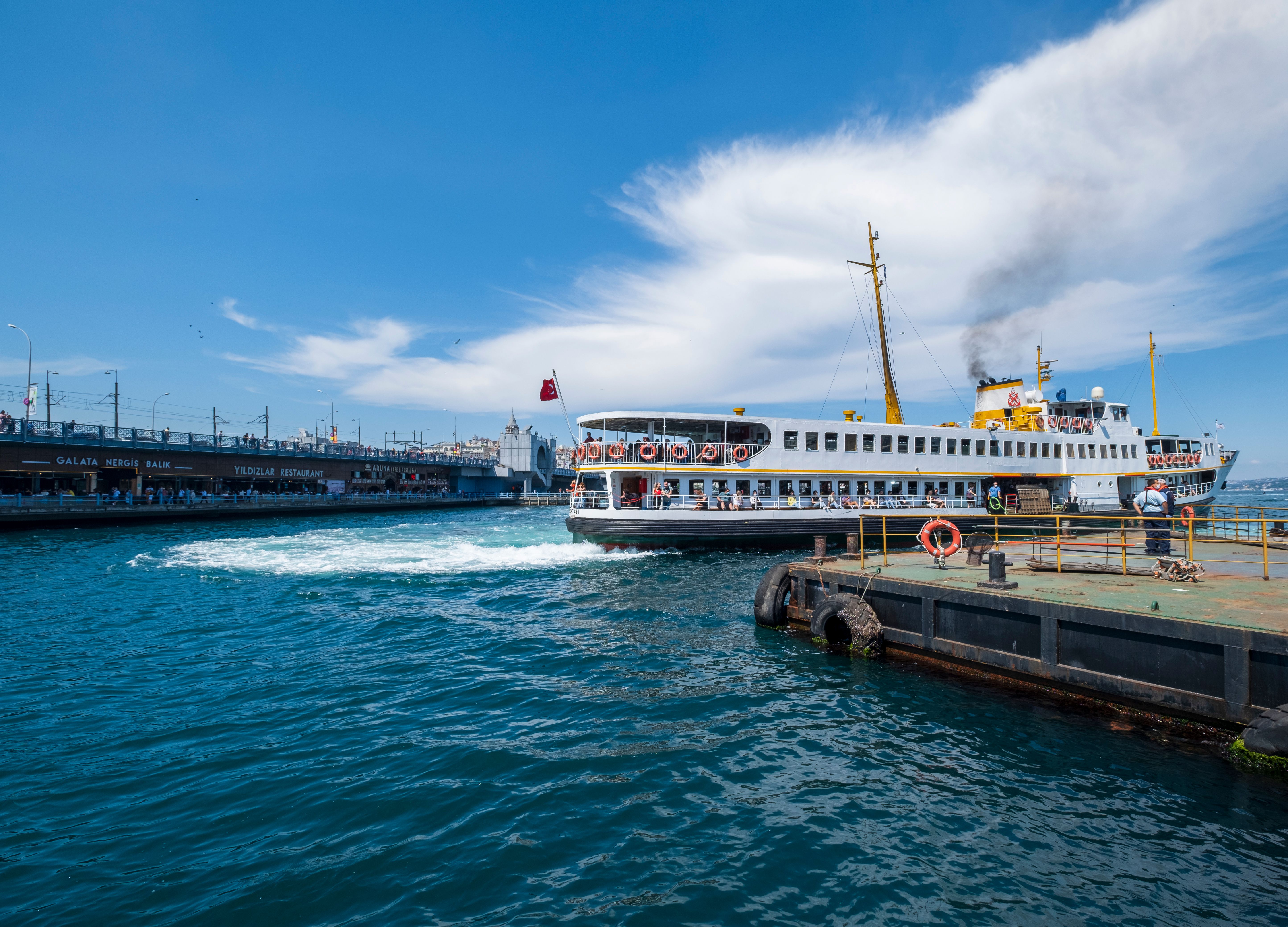 Ferry Sailing near Galata Bridge · Free Stock Photo