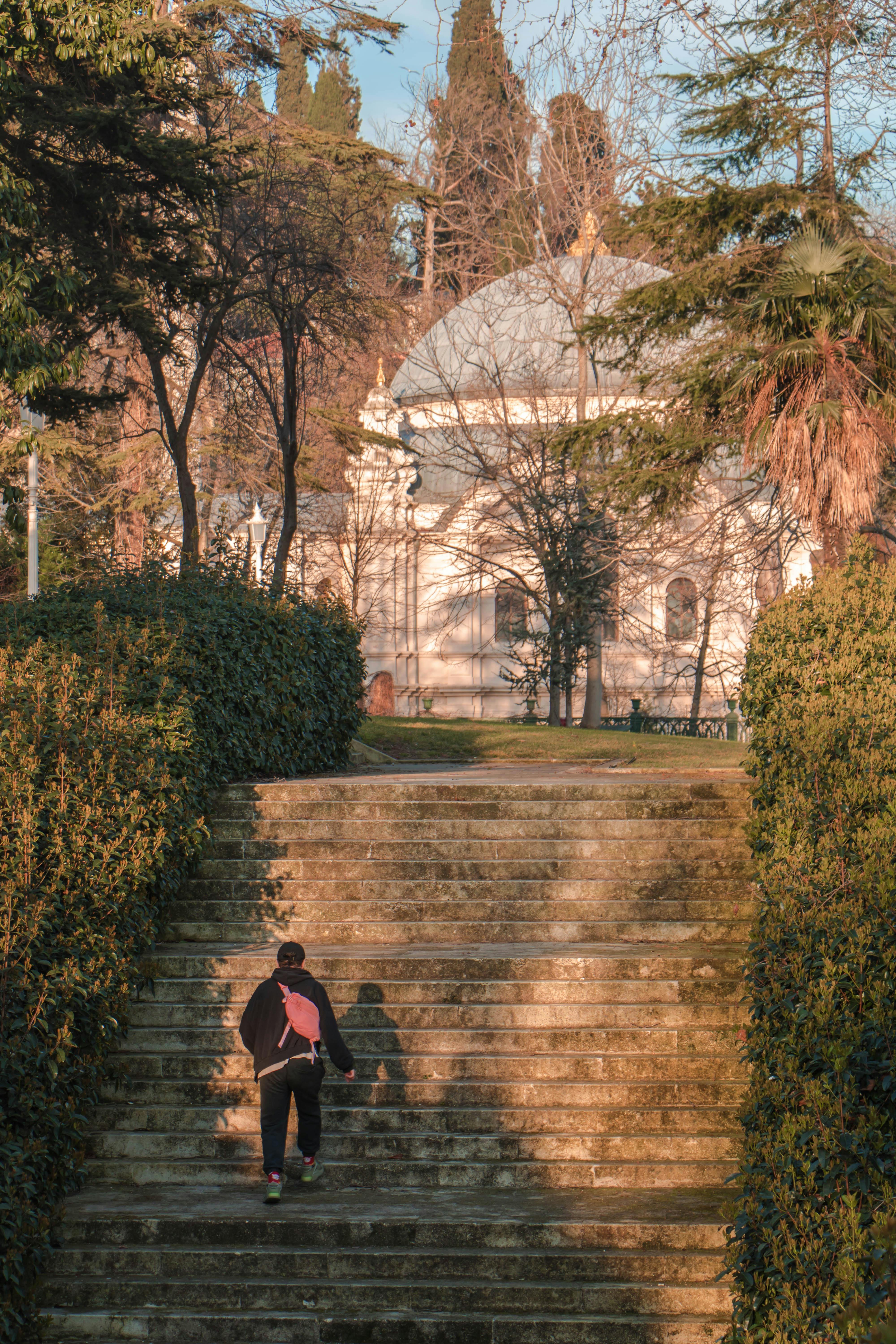 Person Walking up Stairs towards Kucuk Mecidiye Mosque in Istanbul ...