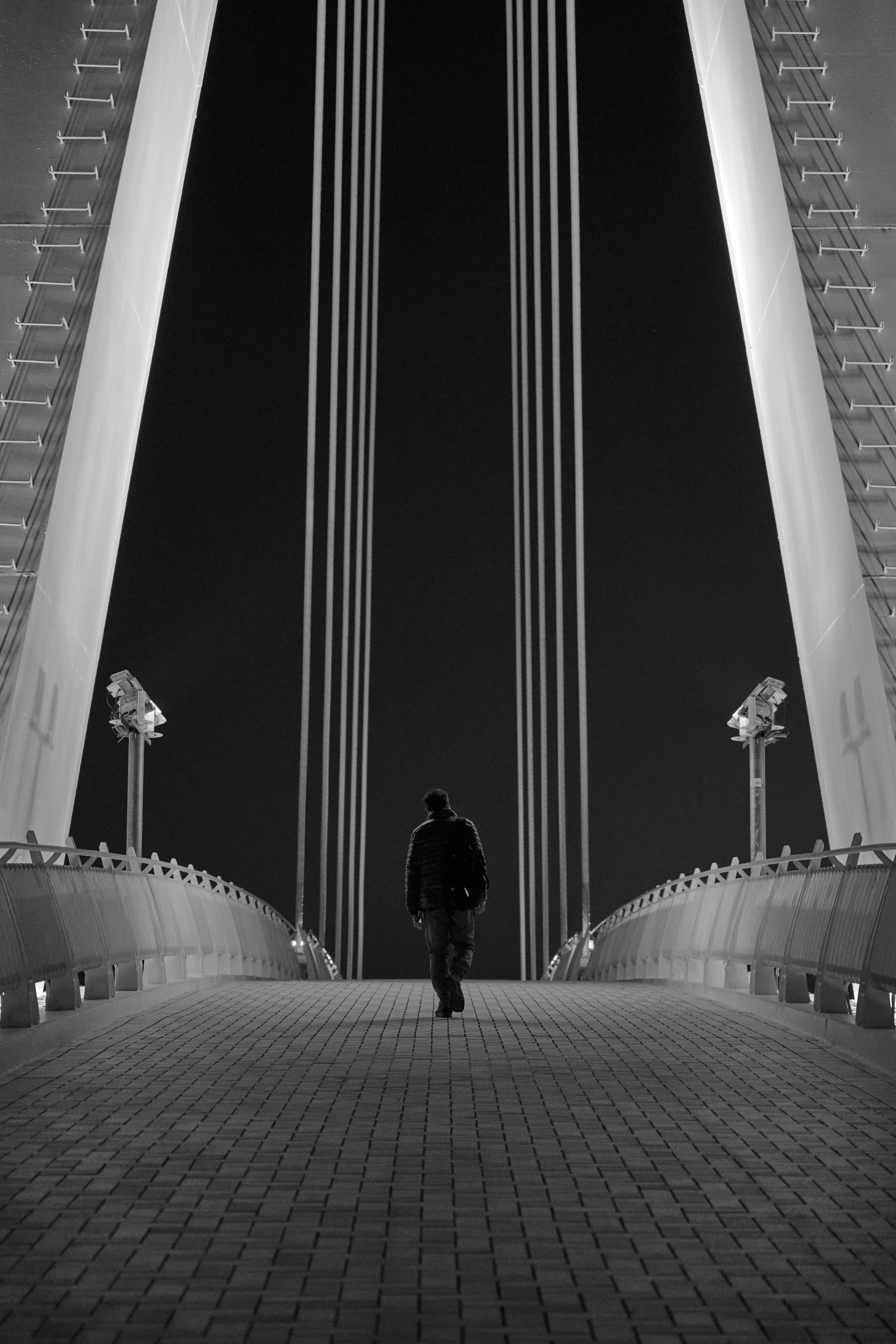 Lone Person on Bridge at Night · Free Stock Photo