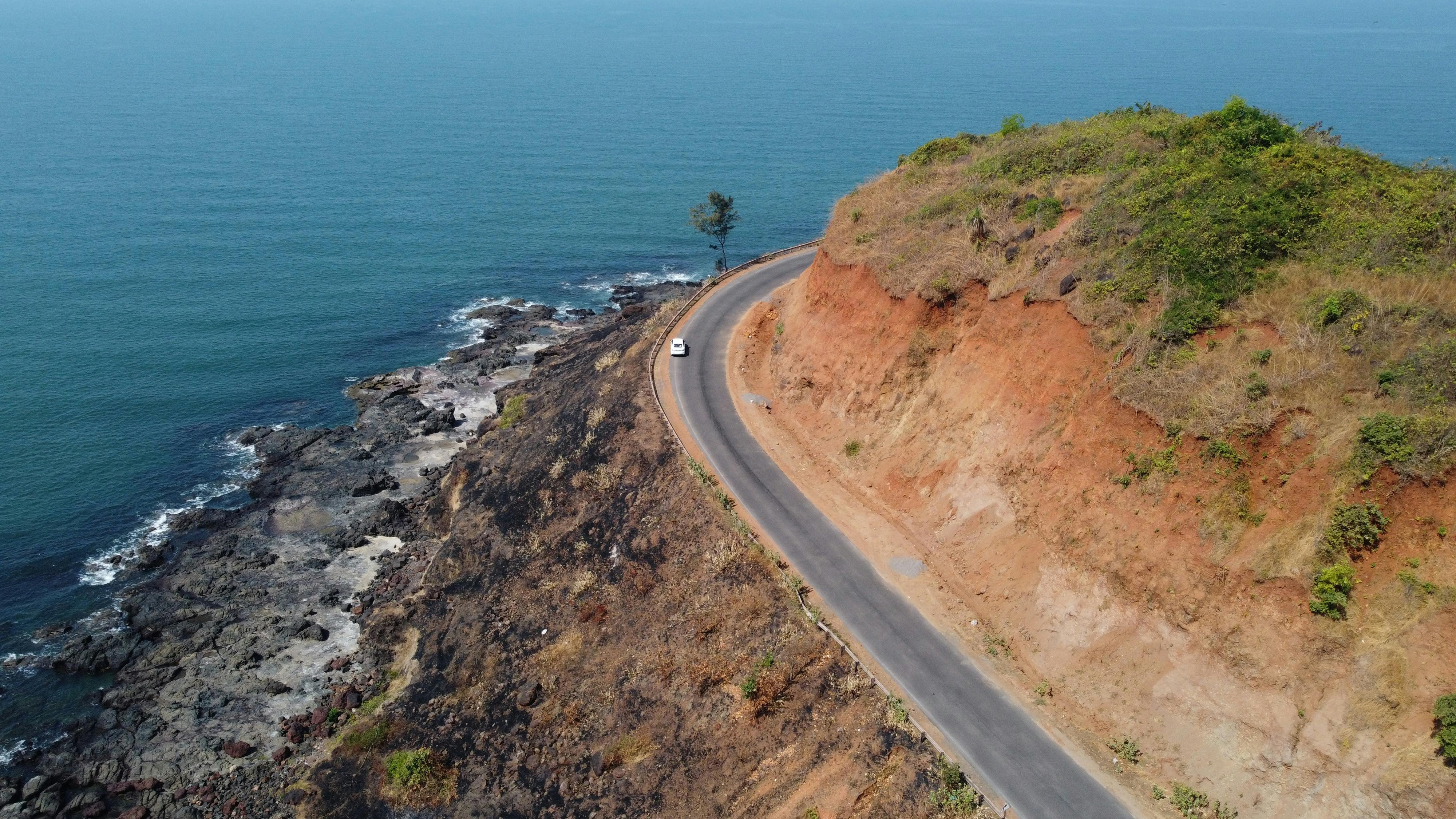 Aerial View of a Road on the Coast · Free Stock Photo