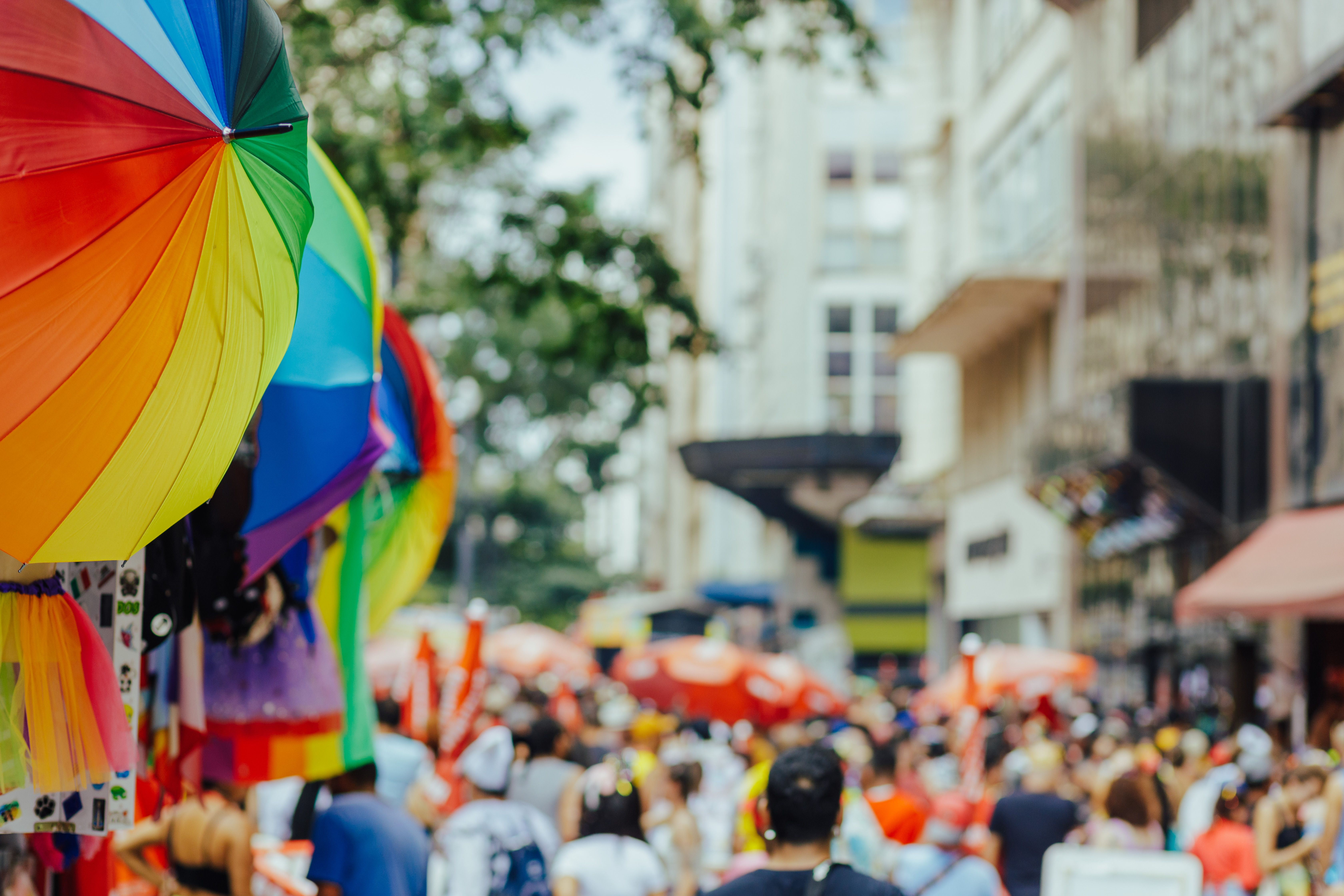 Colorful Umbrellas Hanging on City Parade · Free Stock Photo