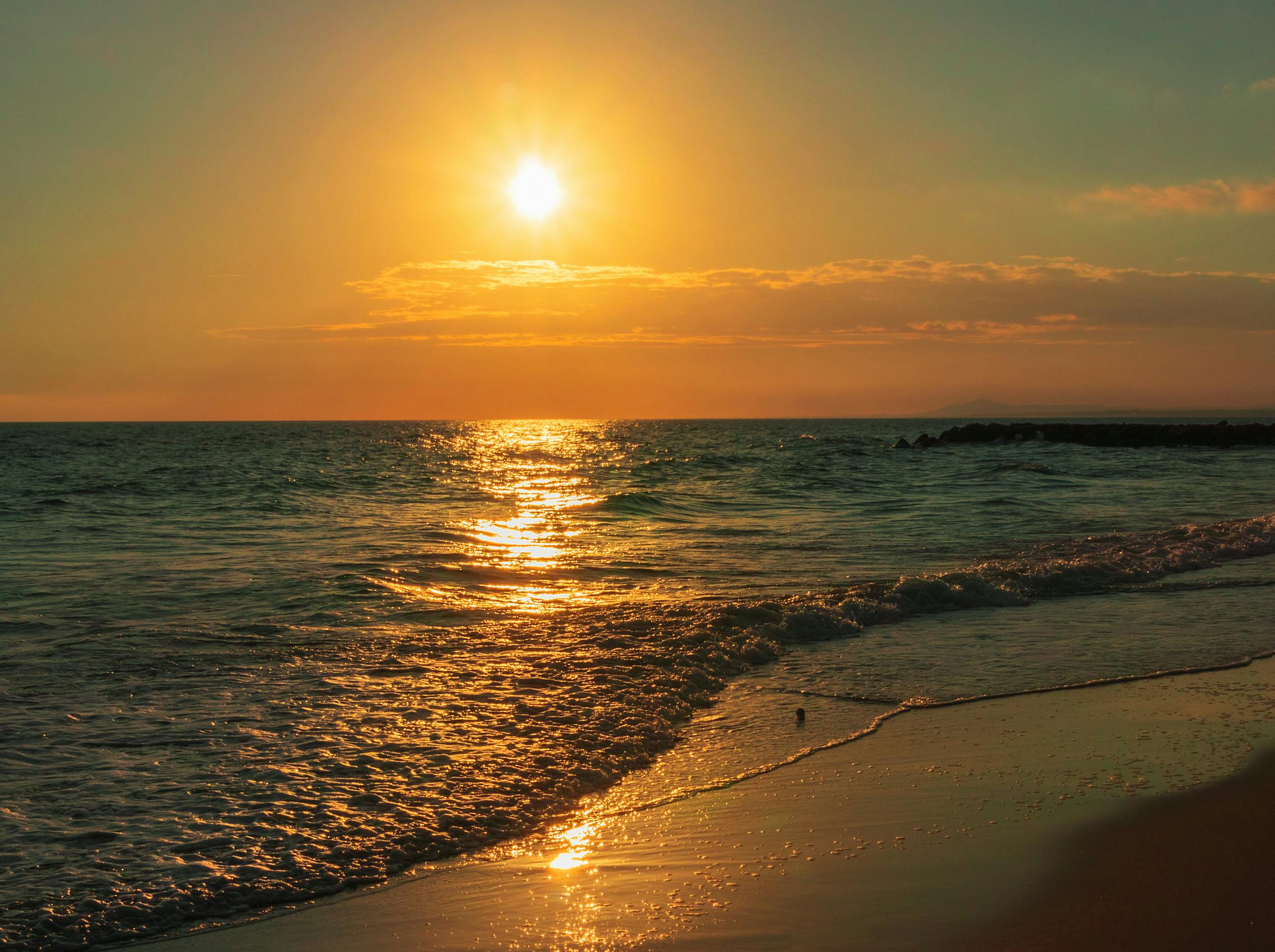 Sun over Sea Shore at Sunset · Free Stock Photo