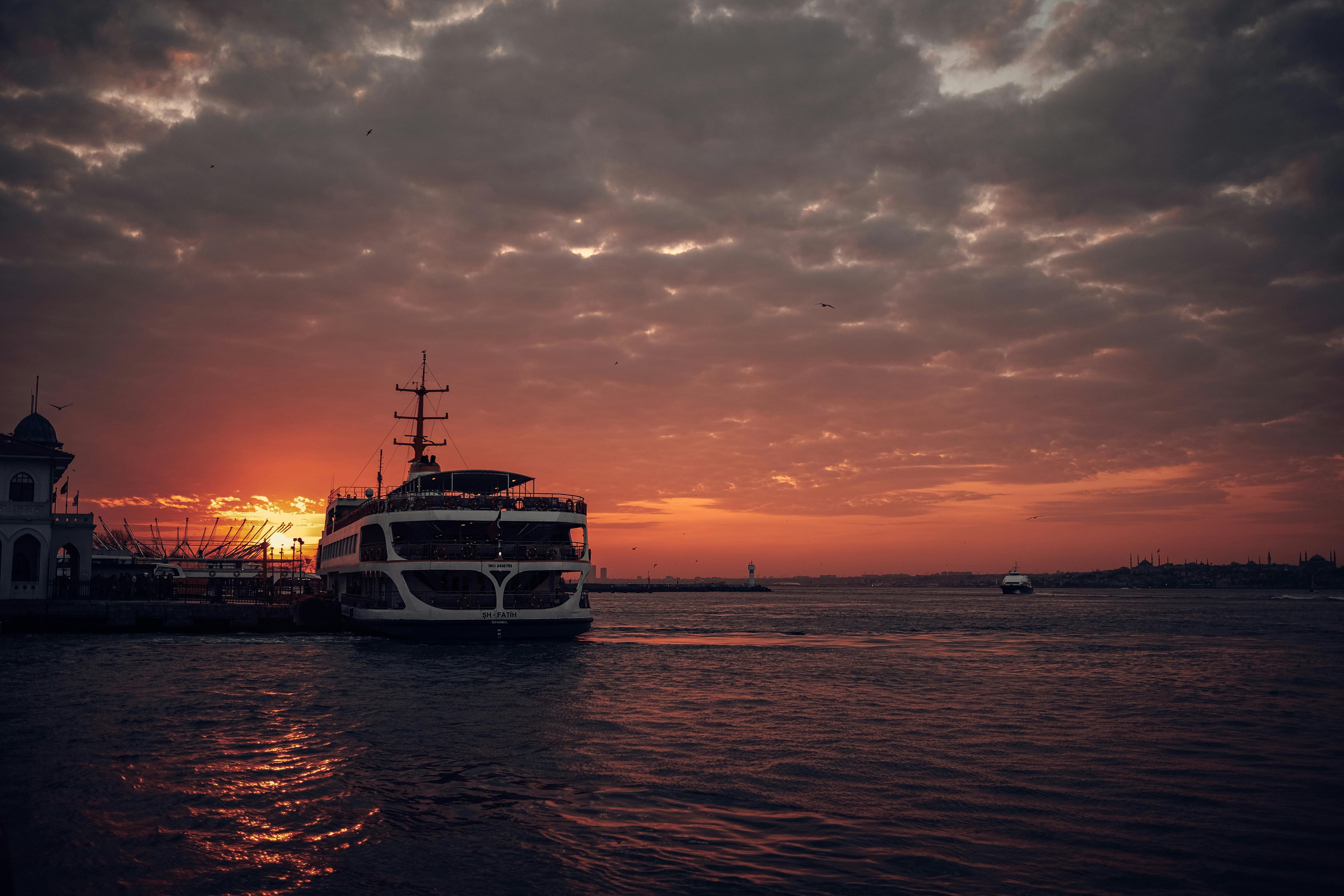 Photo of a Cruise Ship in the Port at Sunset · Free Stock Photo
