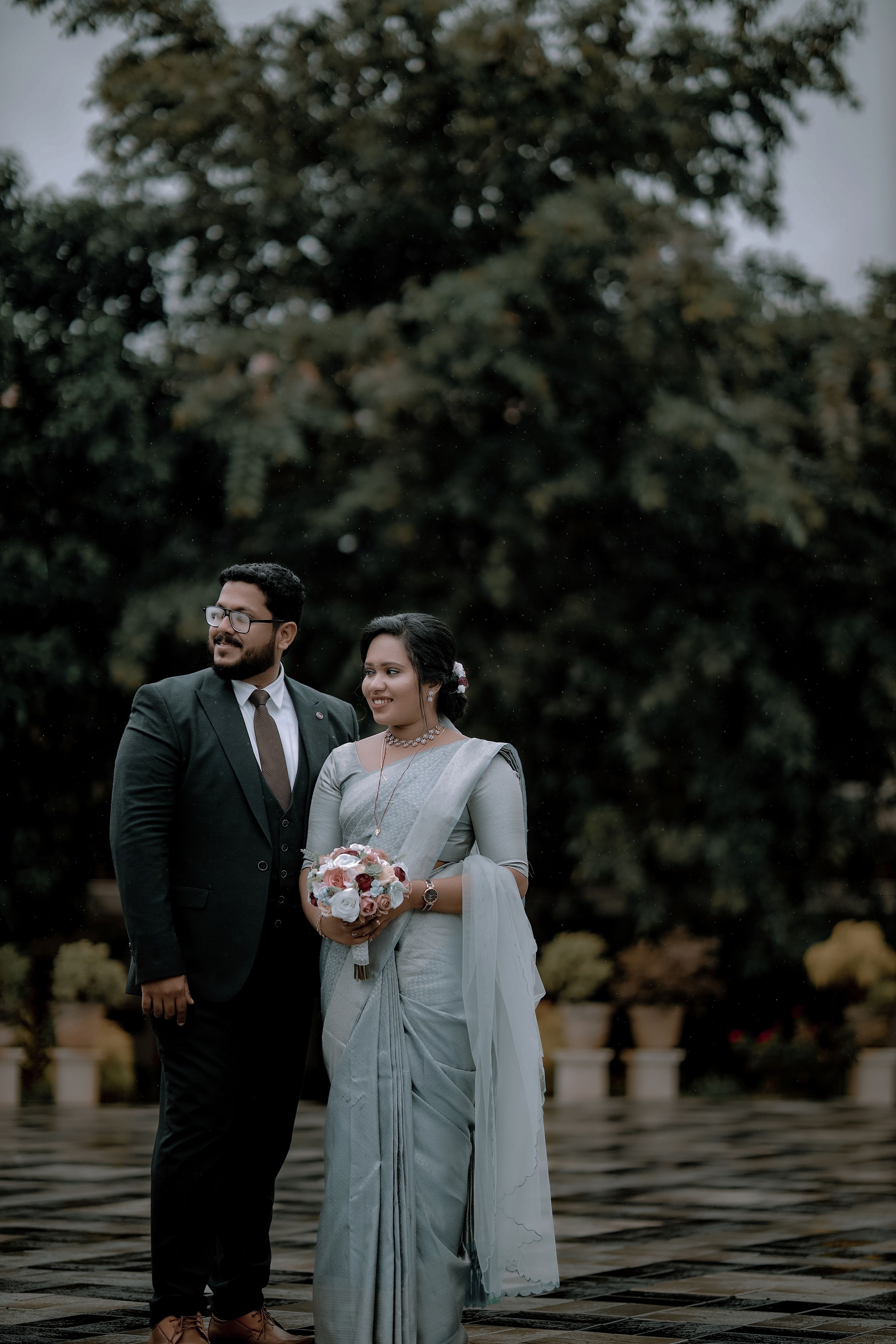 Water Reflection over Posing Newlyweds · Free Stock Photo