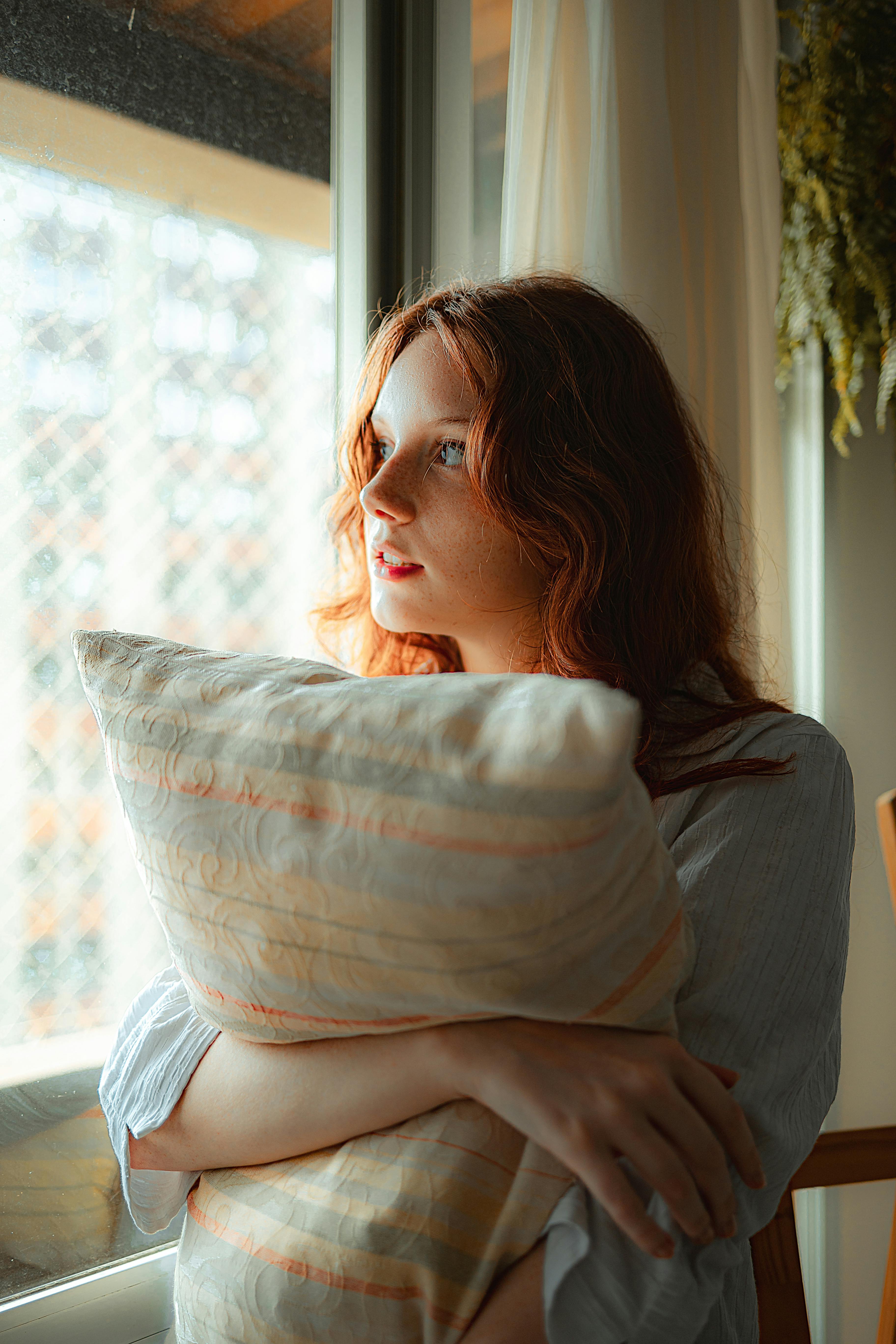 Portrait of Woman with Pillow · Free Stock Photo