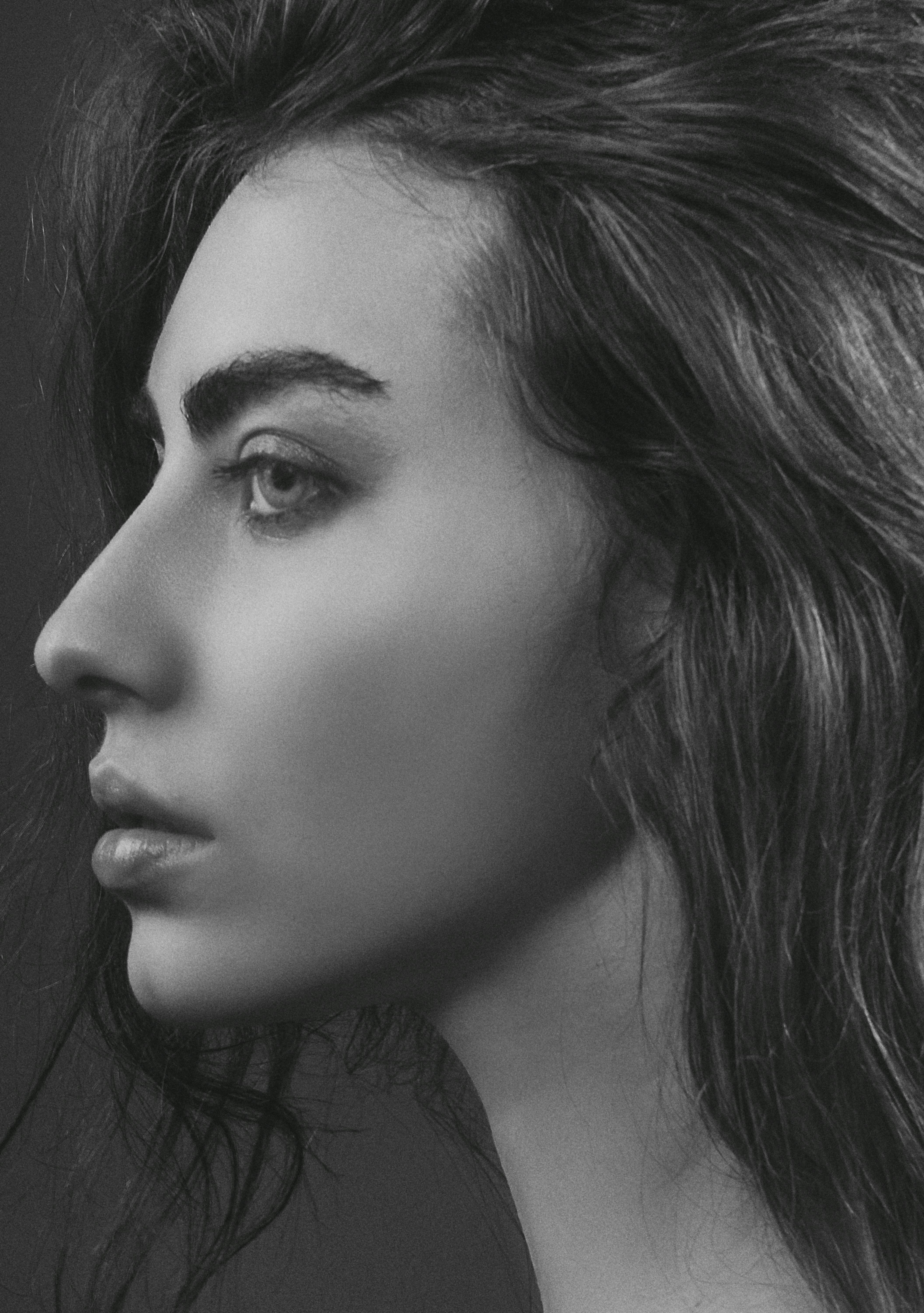 Black and White Side Portrait of a Young Woman · Free Stock Photo