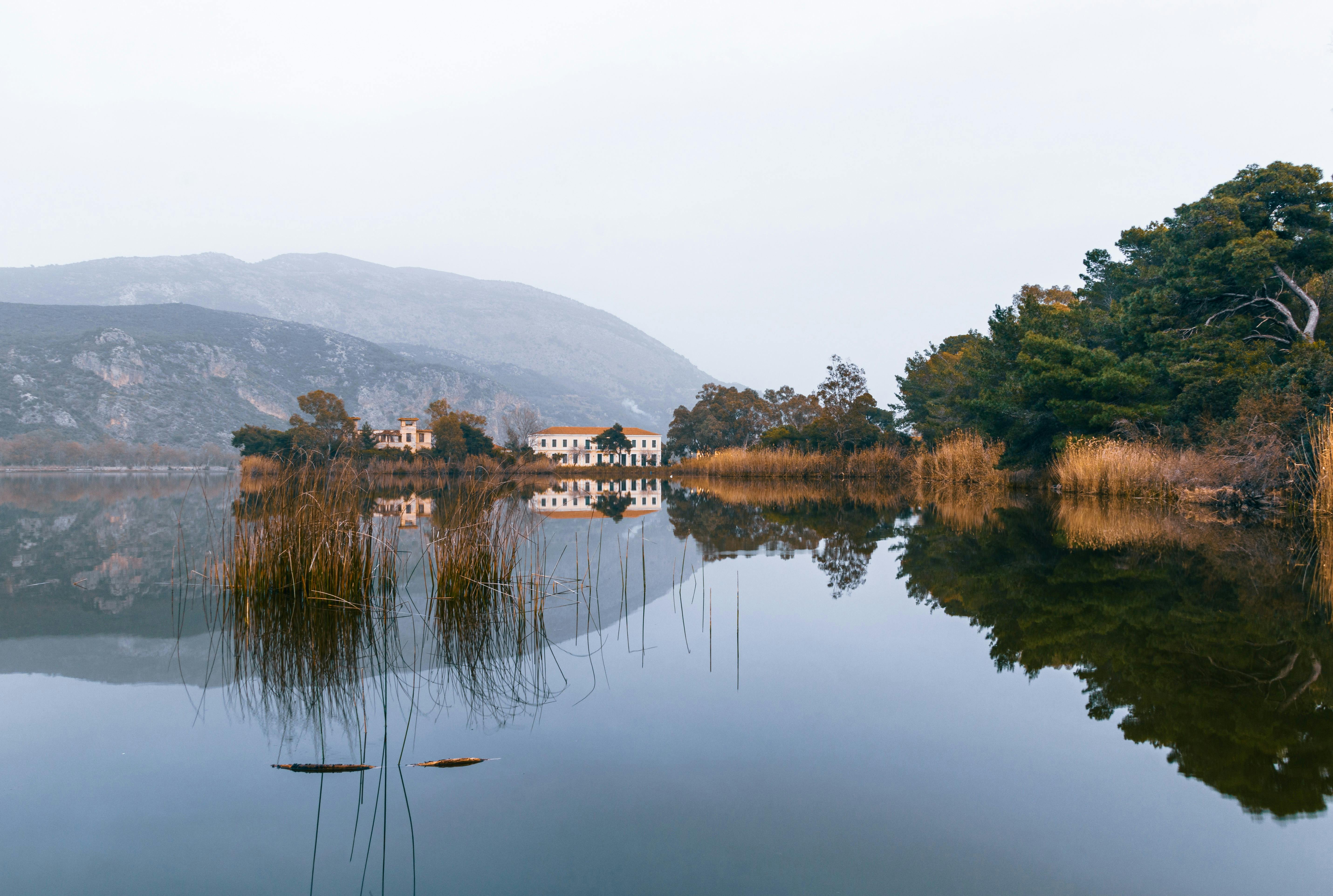 View of the Kaiafas Lake in Elis with Mountains in the Background ...