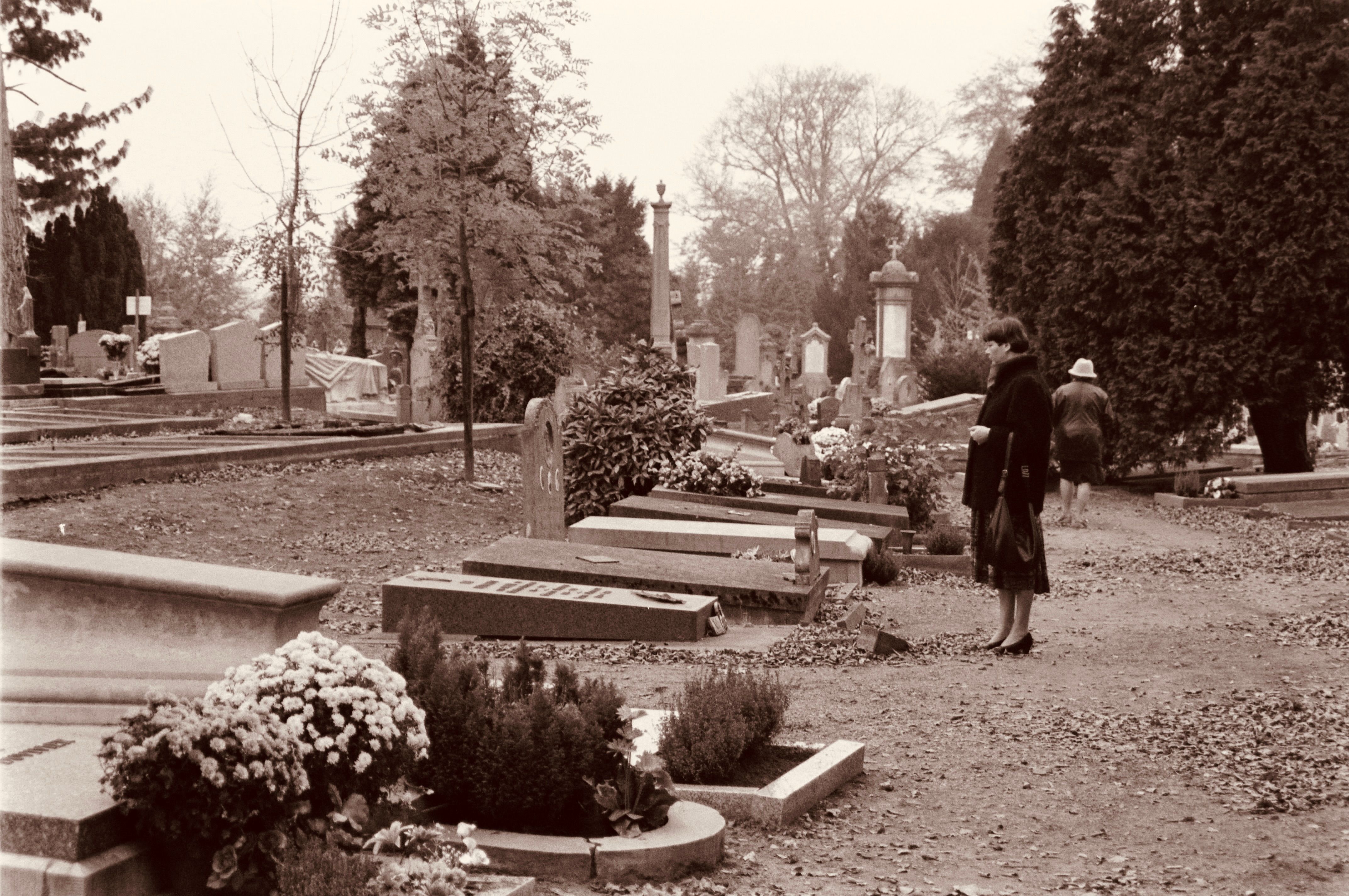 A Woman on a Cemetery in Sepia · Free Stock Photo
