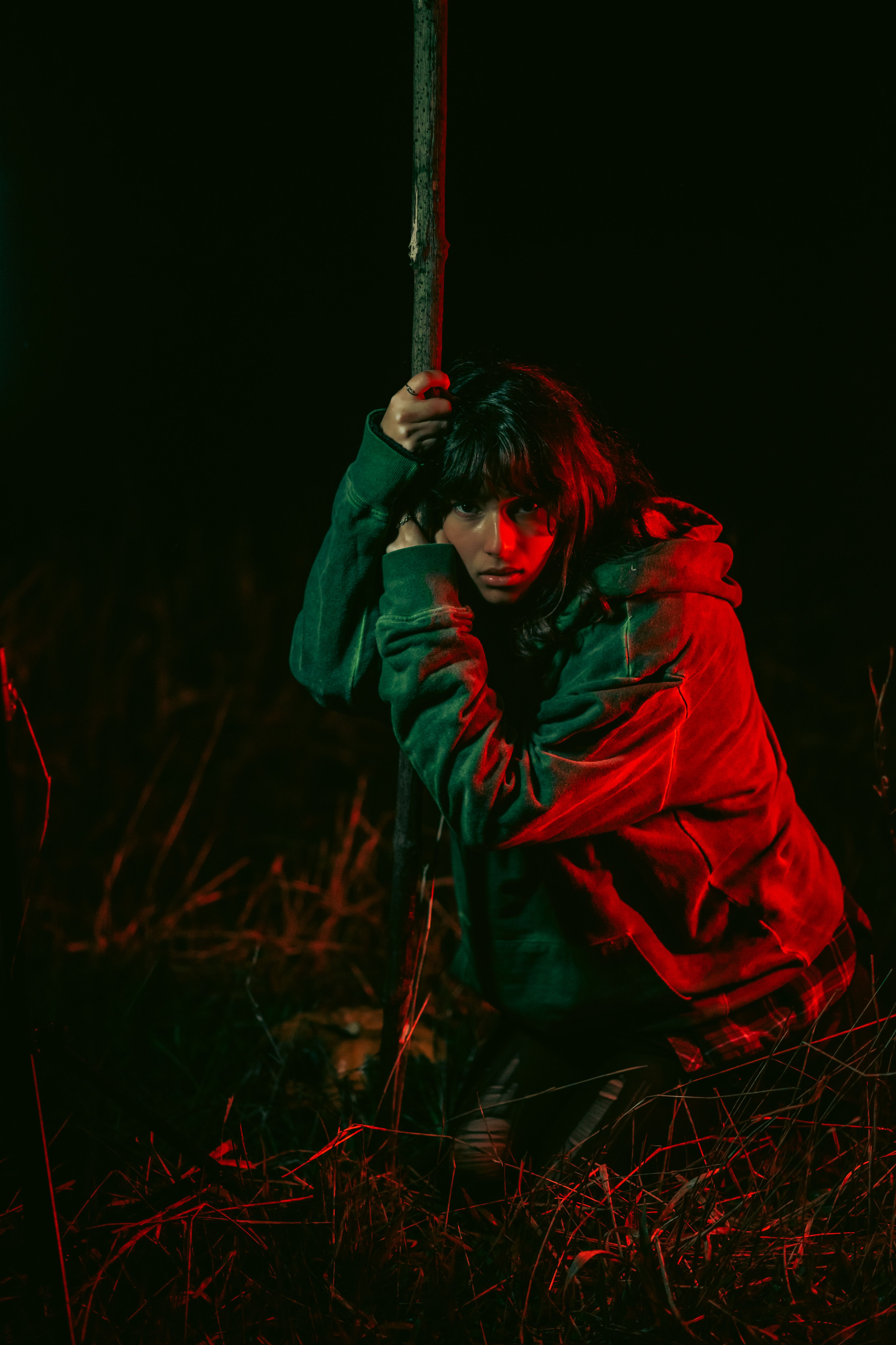 Woman in Jacket Posing by Tree at Night · Free Stock Photo