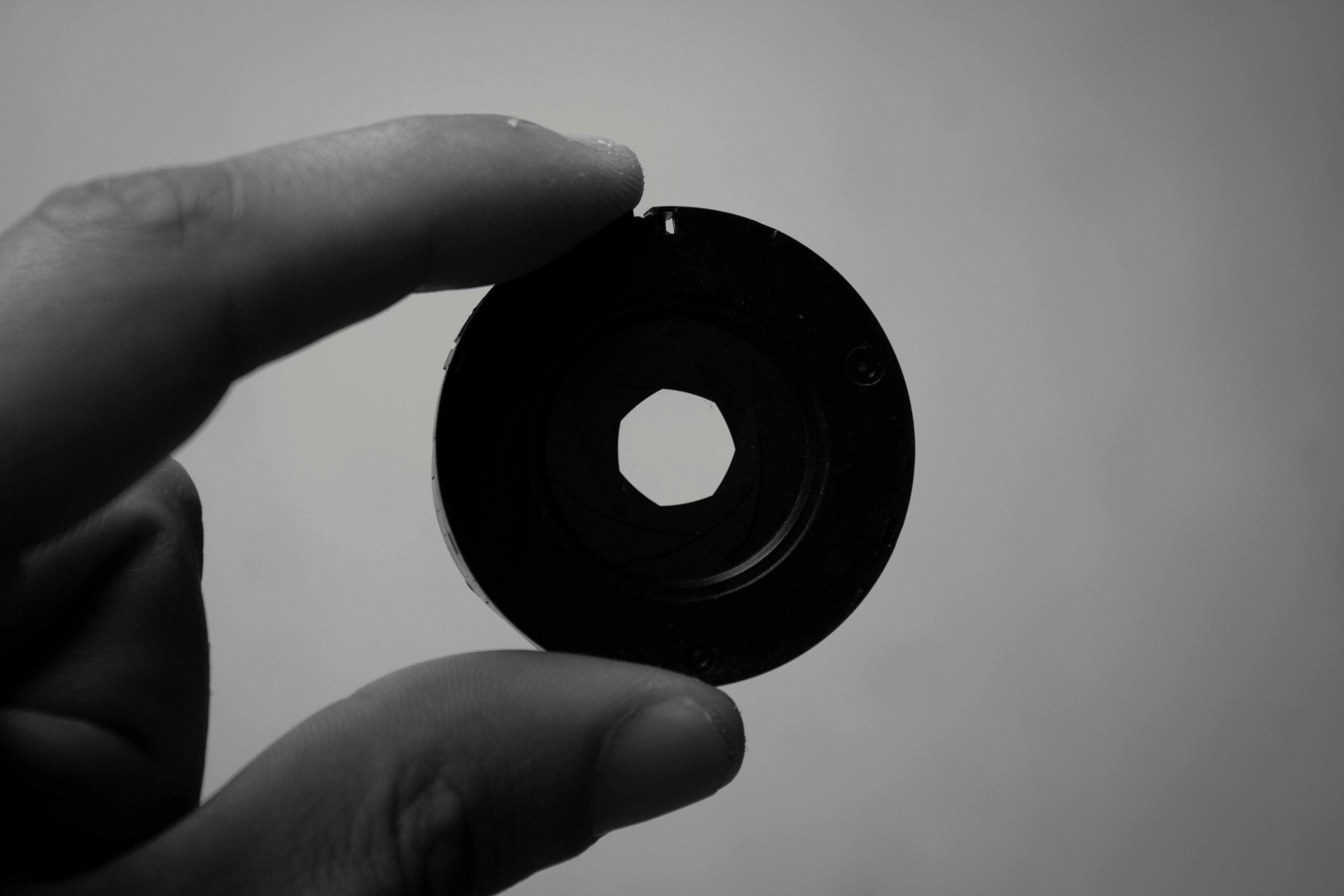Grayscale Photo of Person Holding a Camera Lens · Free Stock Photo