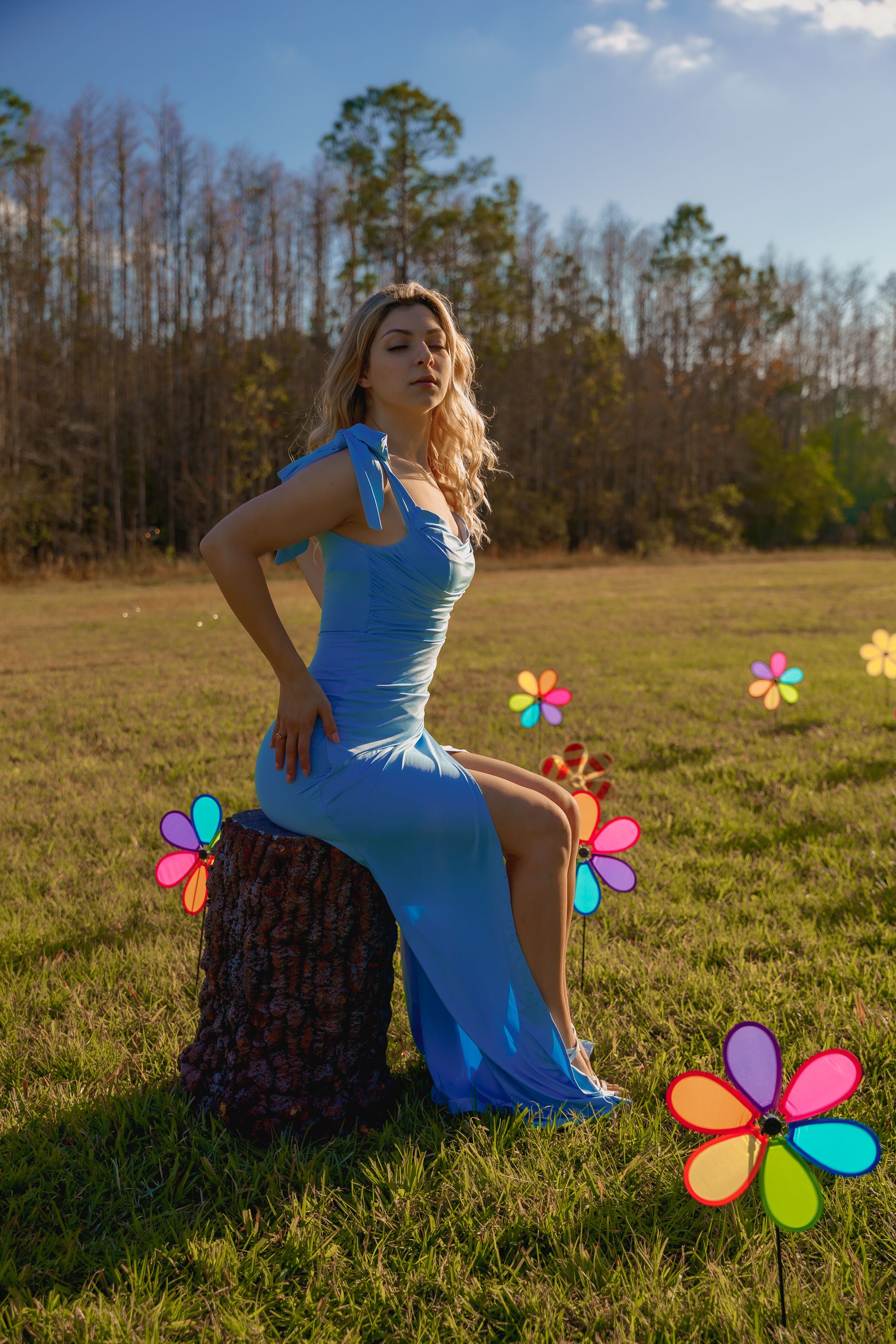 Woman Sitting on Tree Stump · Free Stock Photo