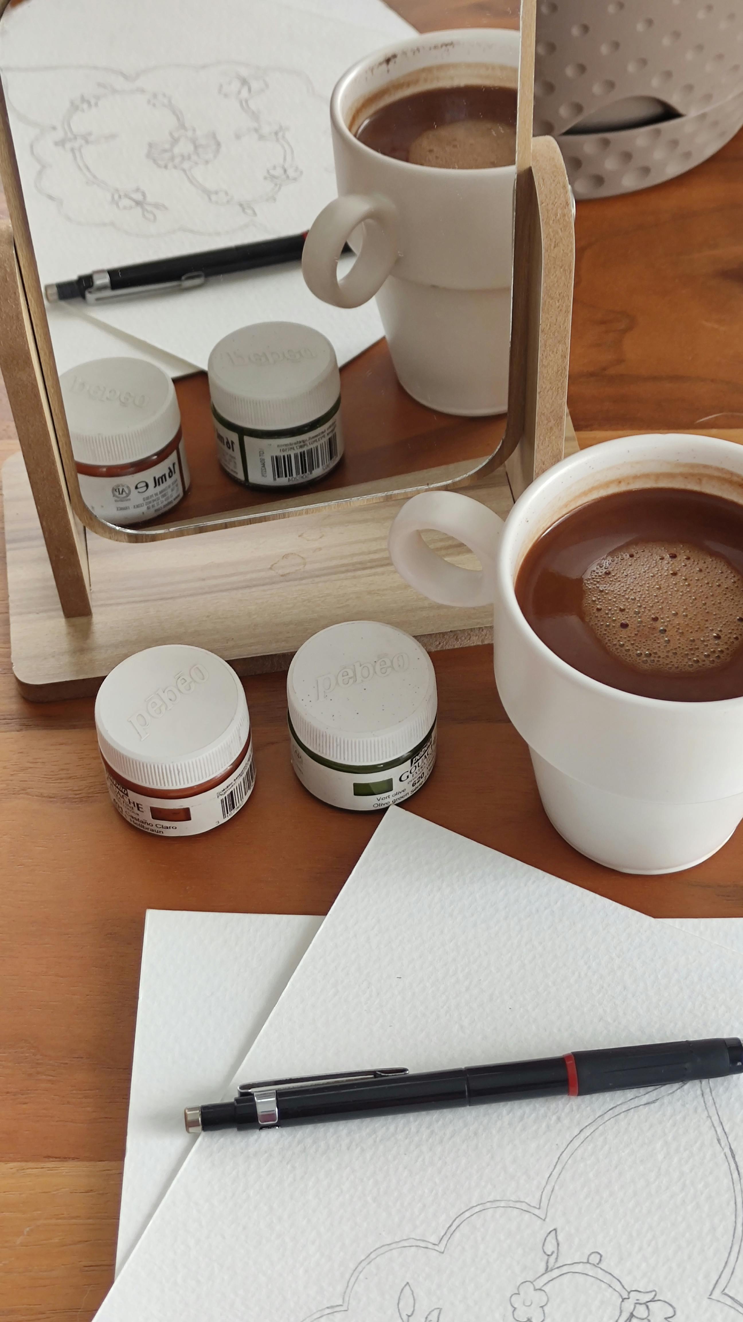 Coffee and Cosmetics near Mirror · Free Stock Photo