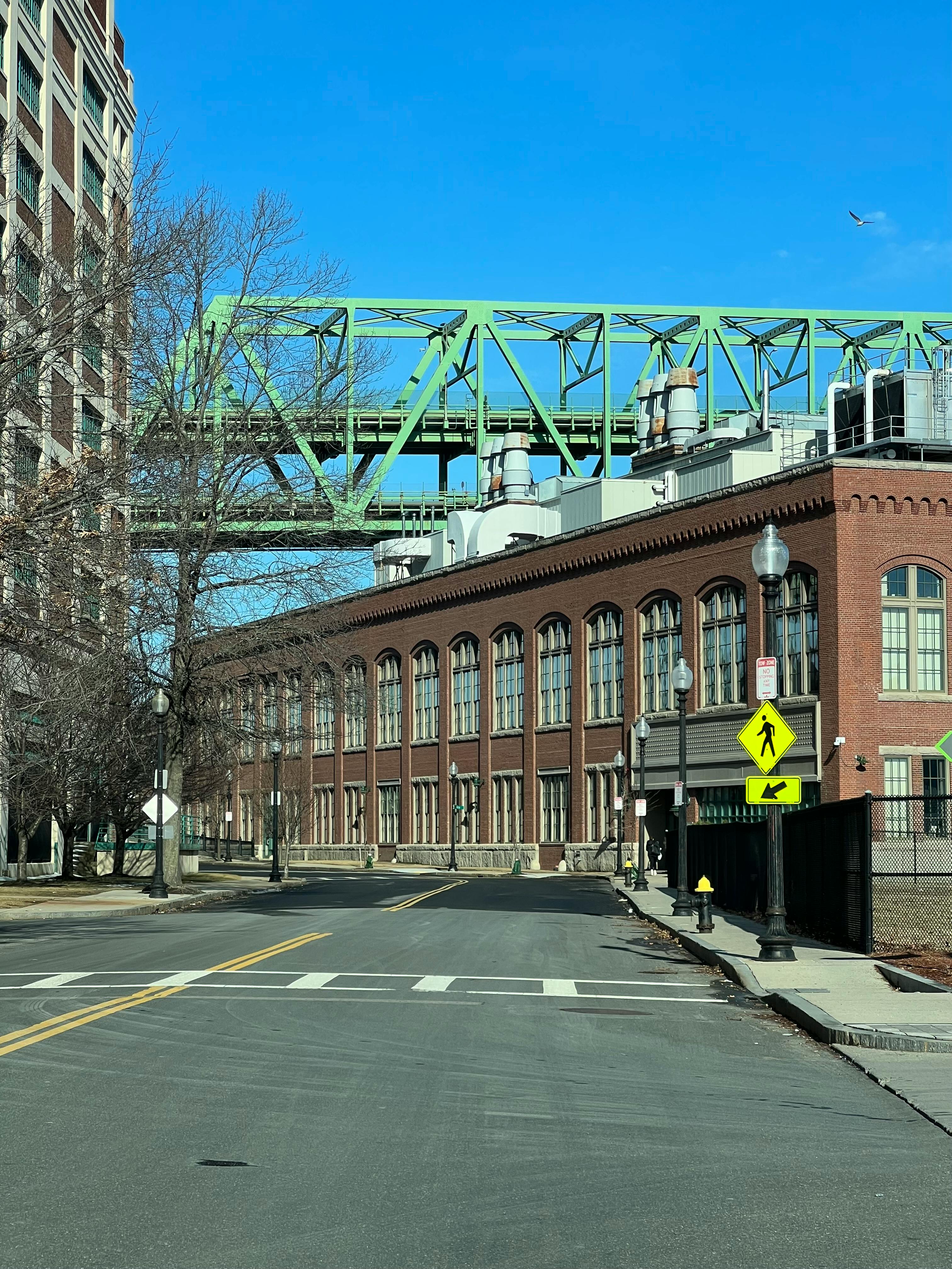 Tobin Bridge in Boston seen from a Street below, Charlestown ...
