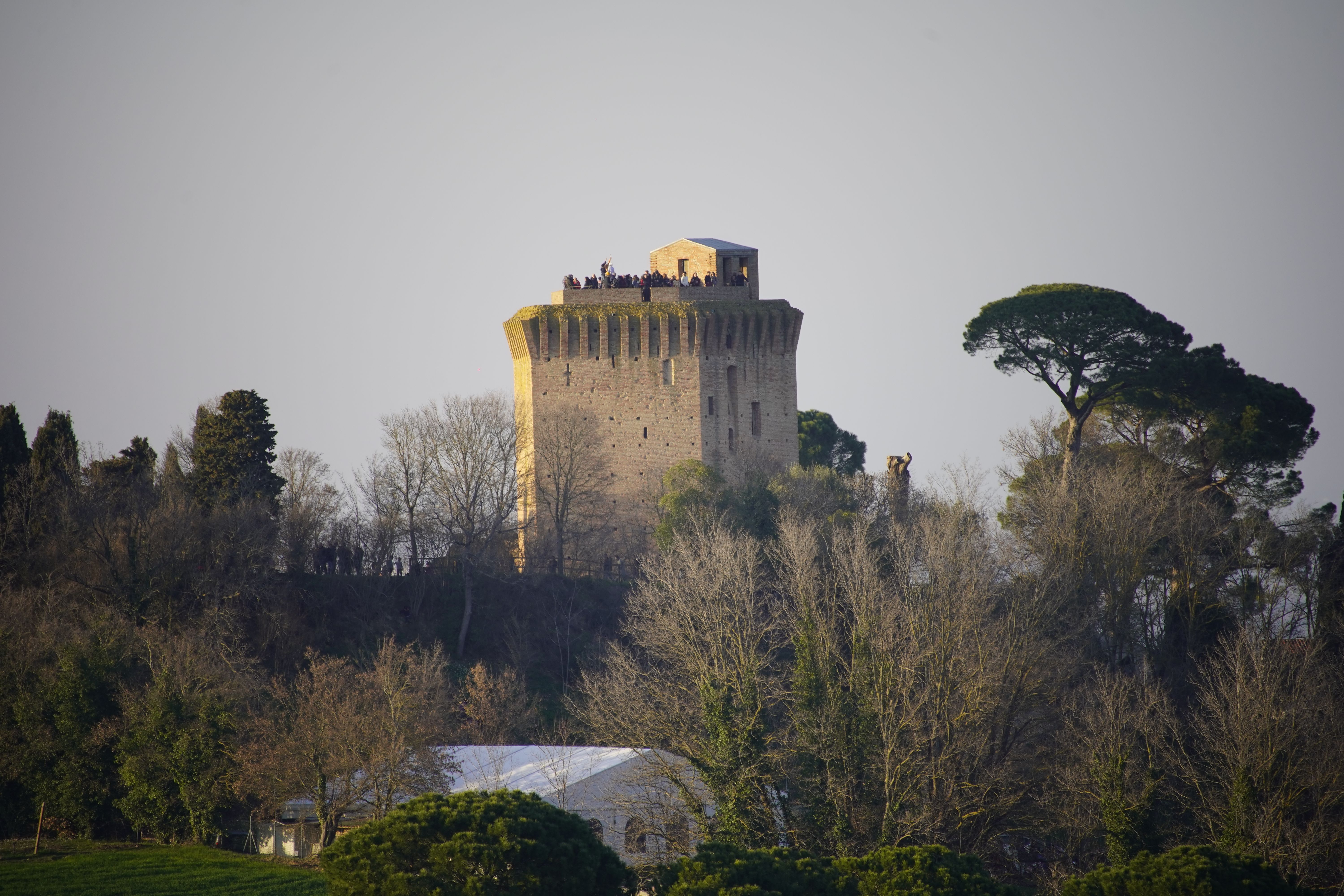 Torre di Oriolo Castle with a Crowd of Tourists on the Observation Deck ...