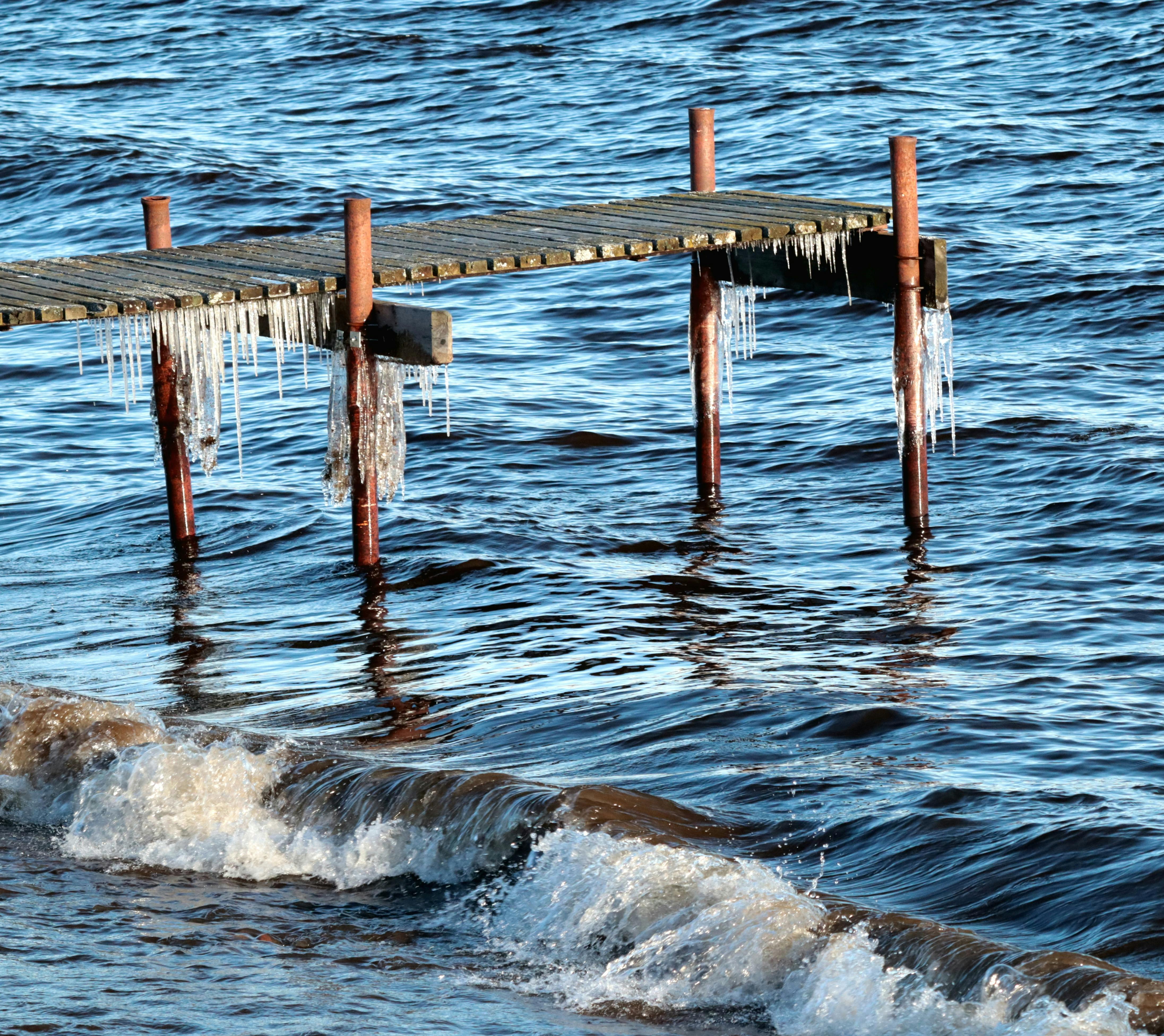 Icicles Hanging from Jetty on Sea Shore · Free Stock Photo