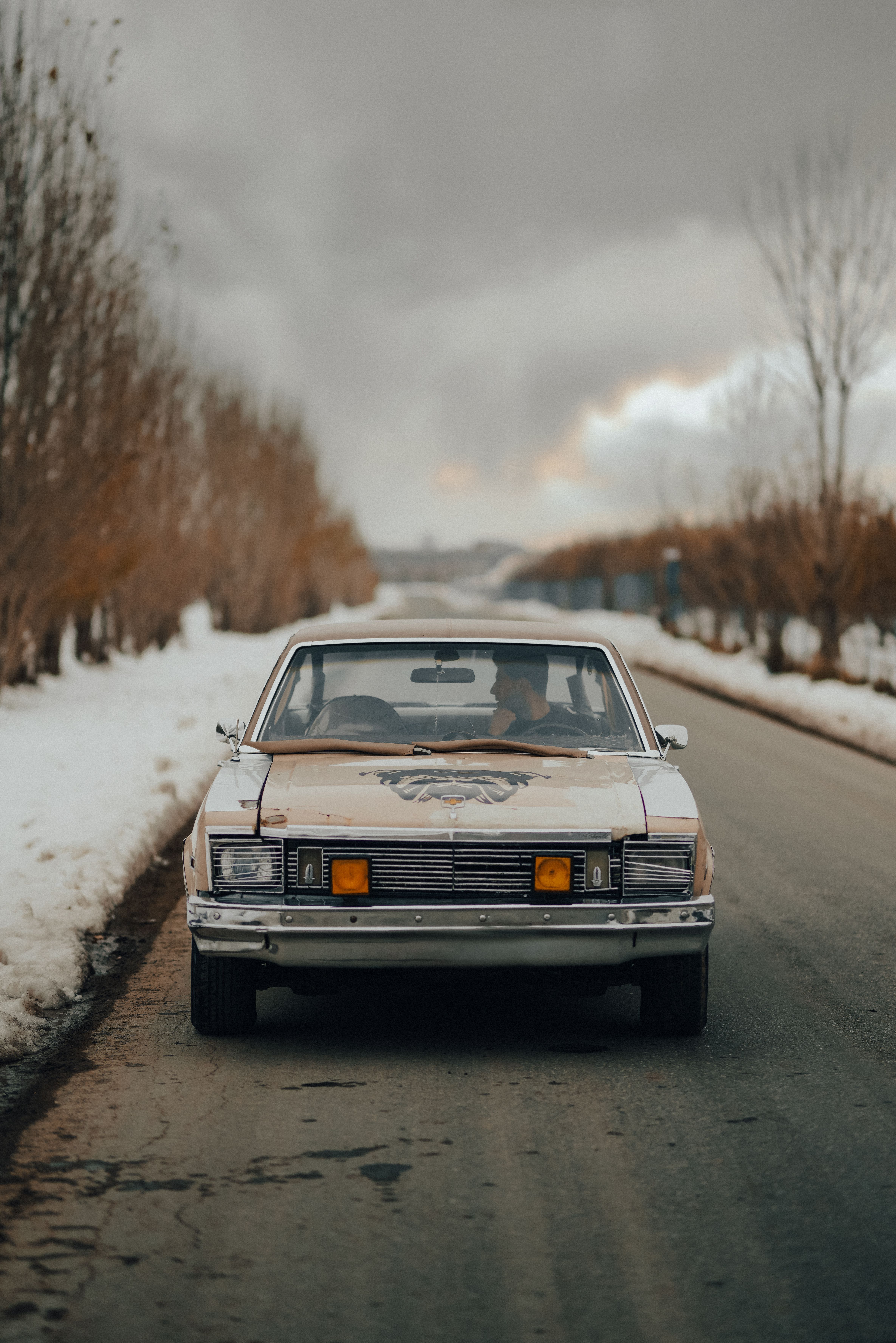 Classic Car on Road in Winter · Free Stock Photo