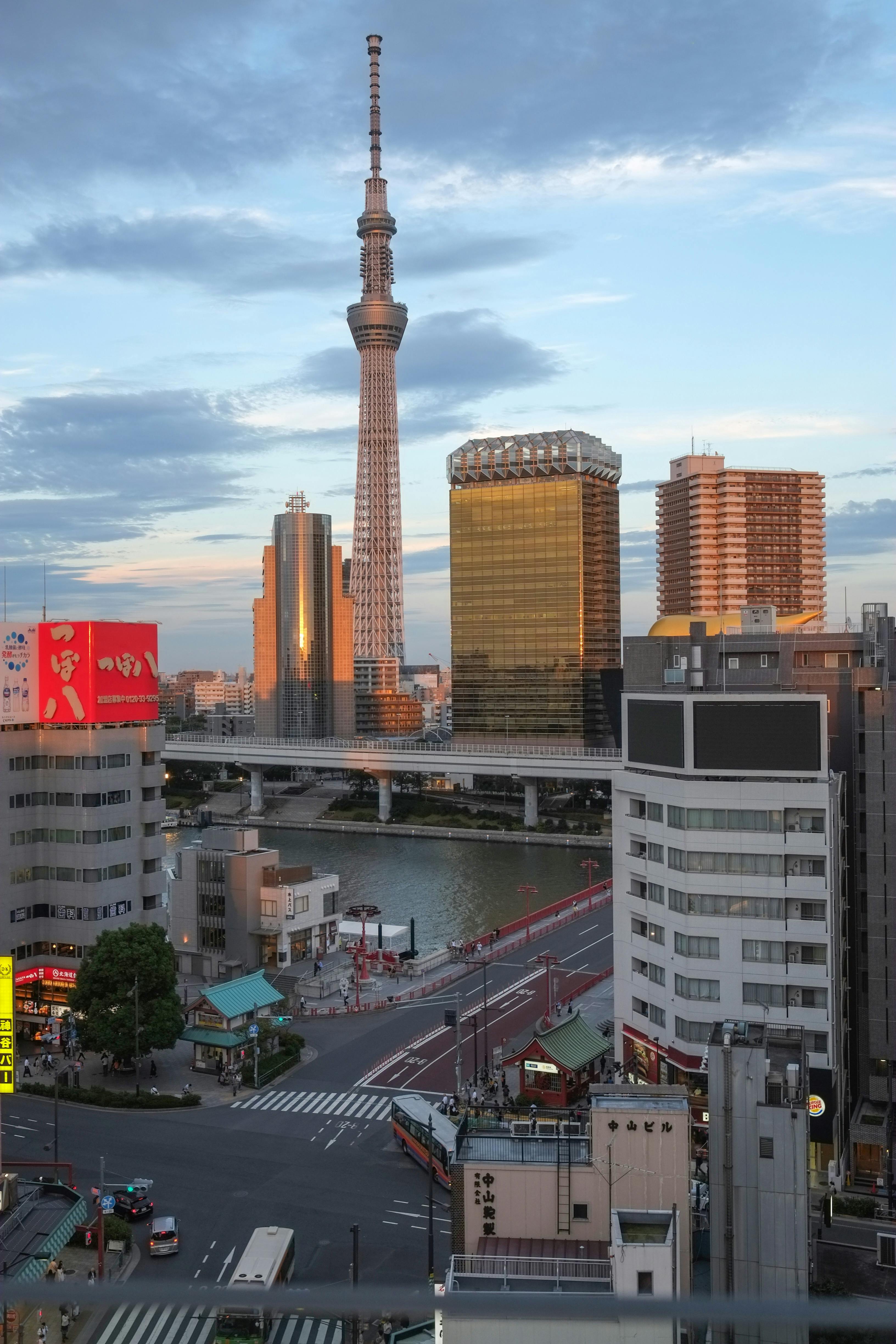 Aerial View of the Street by Sumida River with View of the Tokyo ...