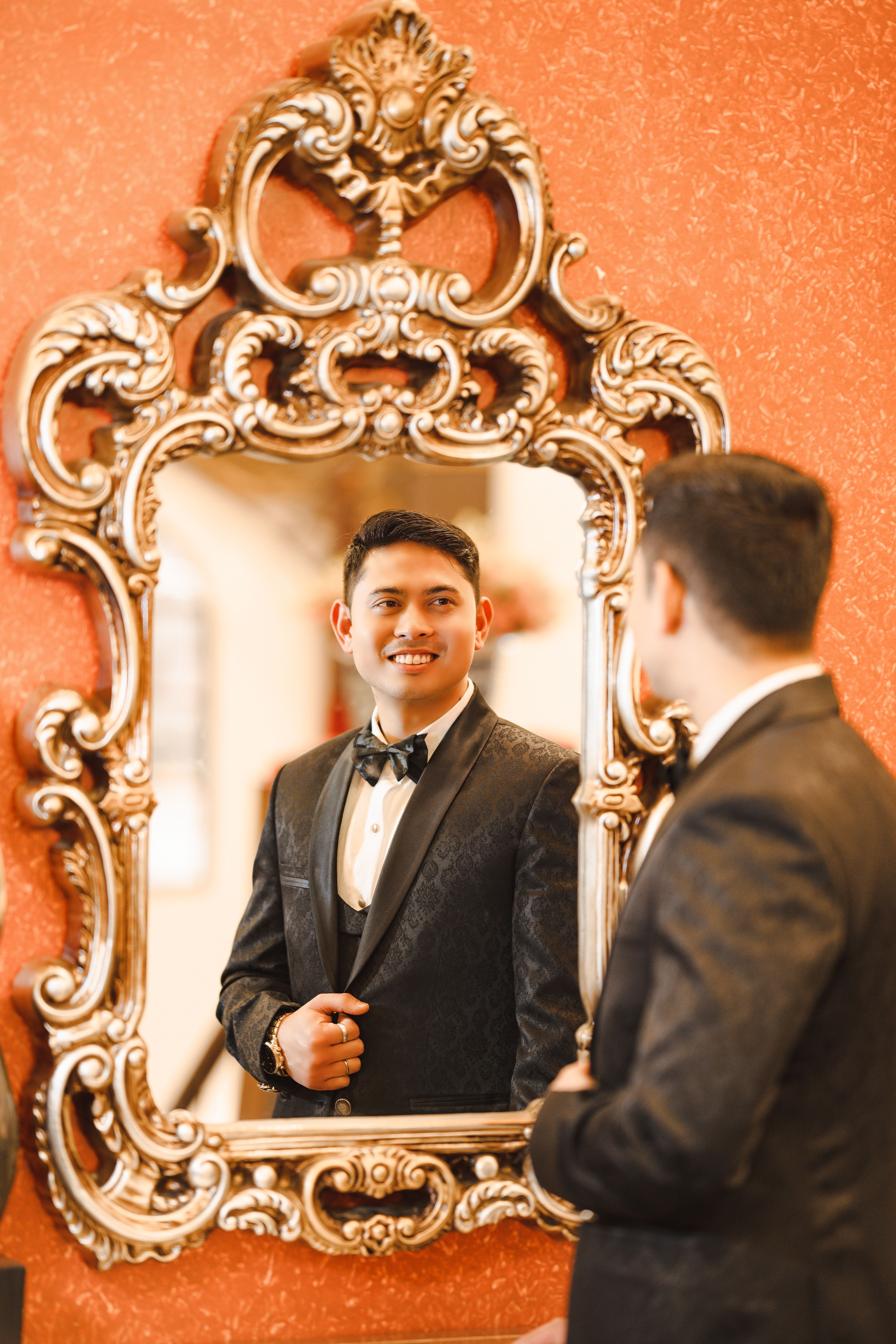 Man in Tuxedo Reflecting in Mirror · Free Stock Photo