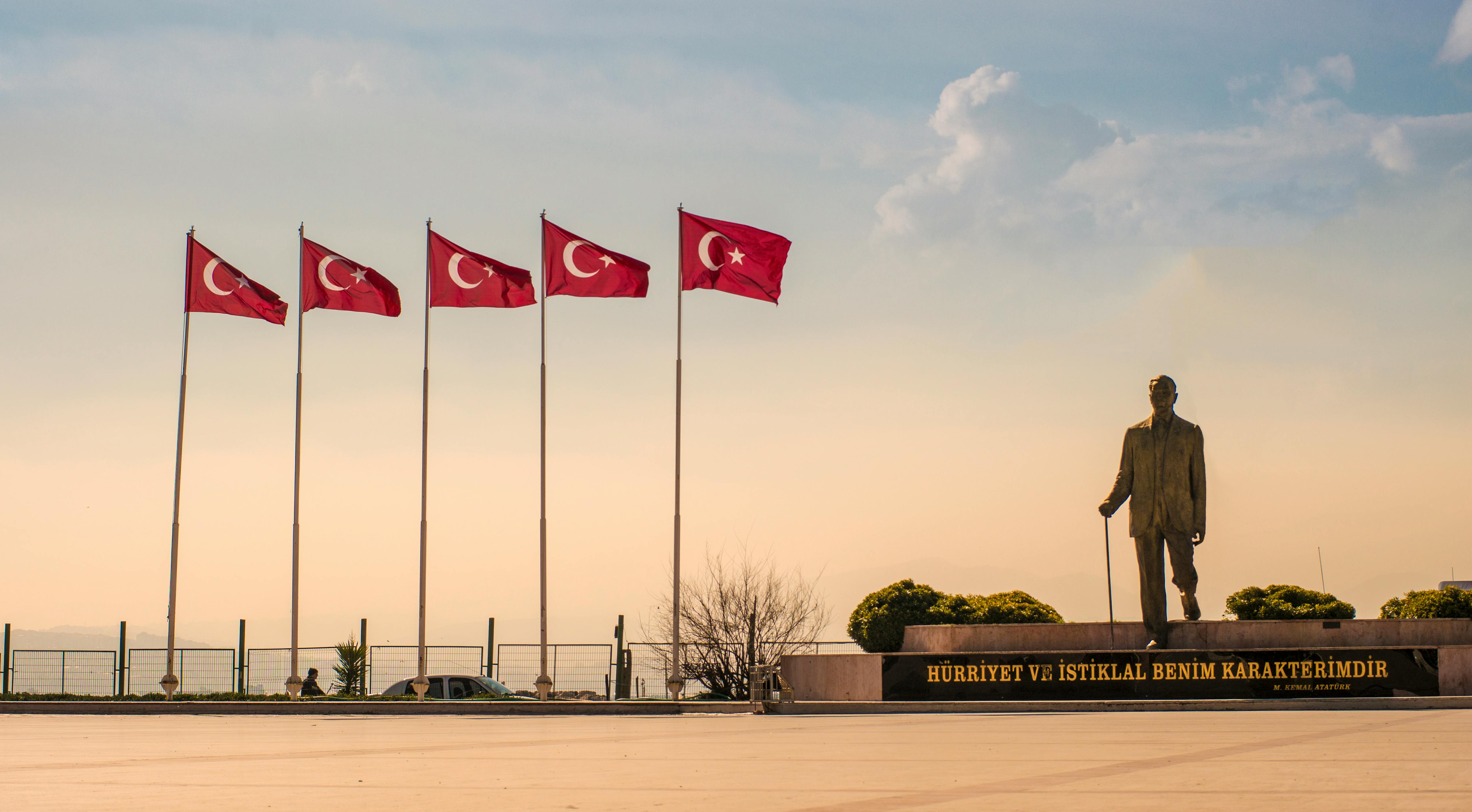 Flags of Turkey and Ataturk Statue at Democracy Square in Izmir · Free ...