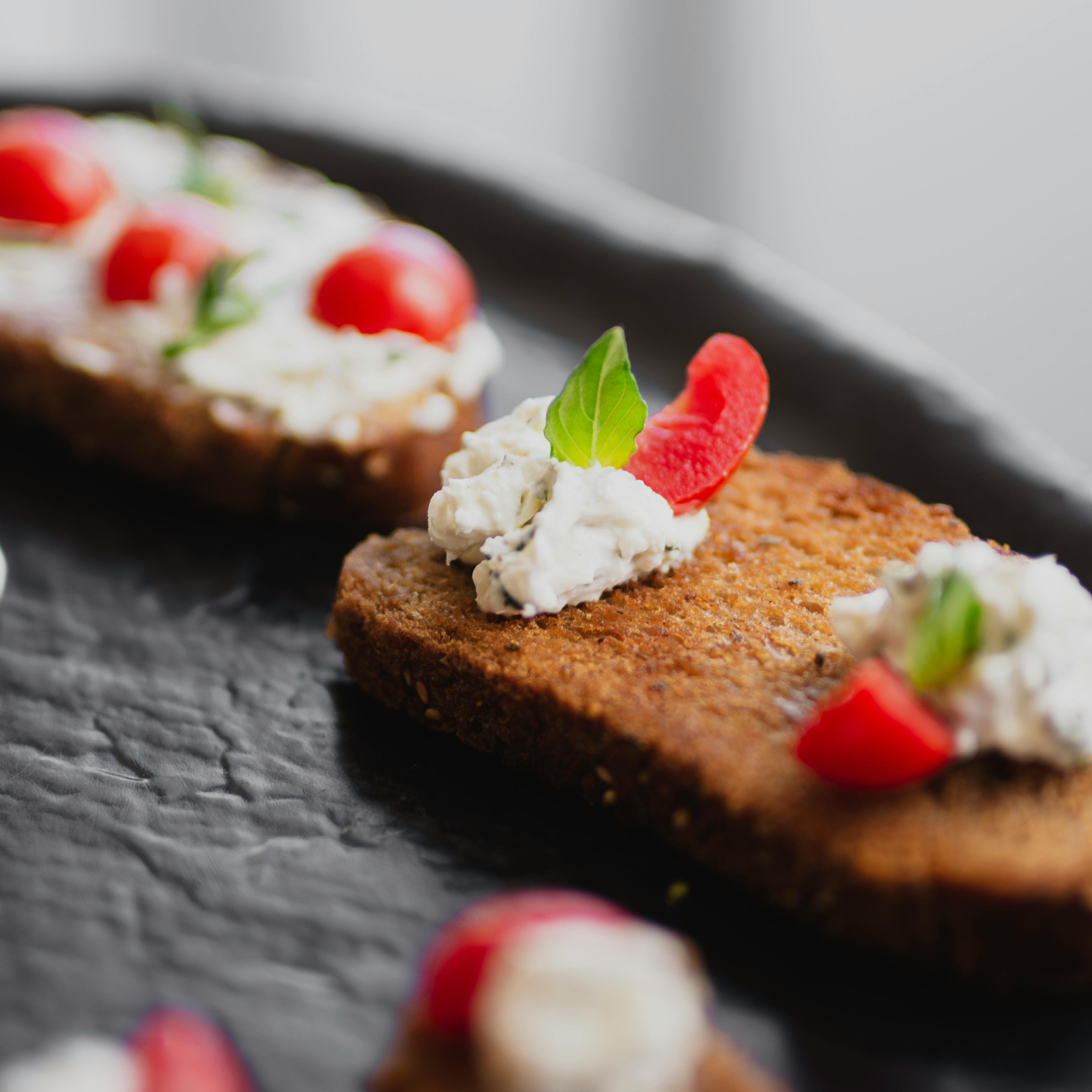 Gourmet Breakfast, Cream Cheese and Cherry Tomato on Toast · Free Stock ...