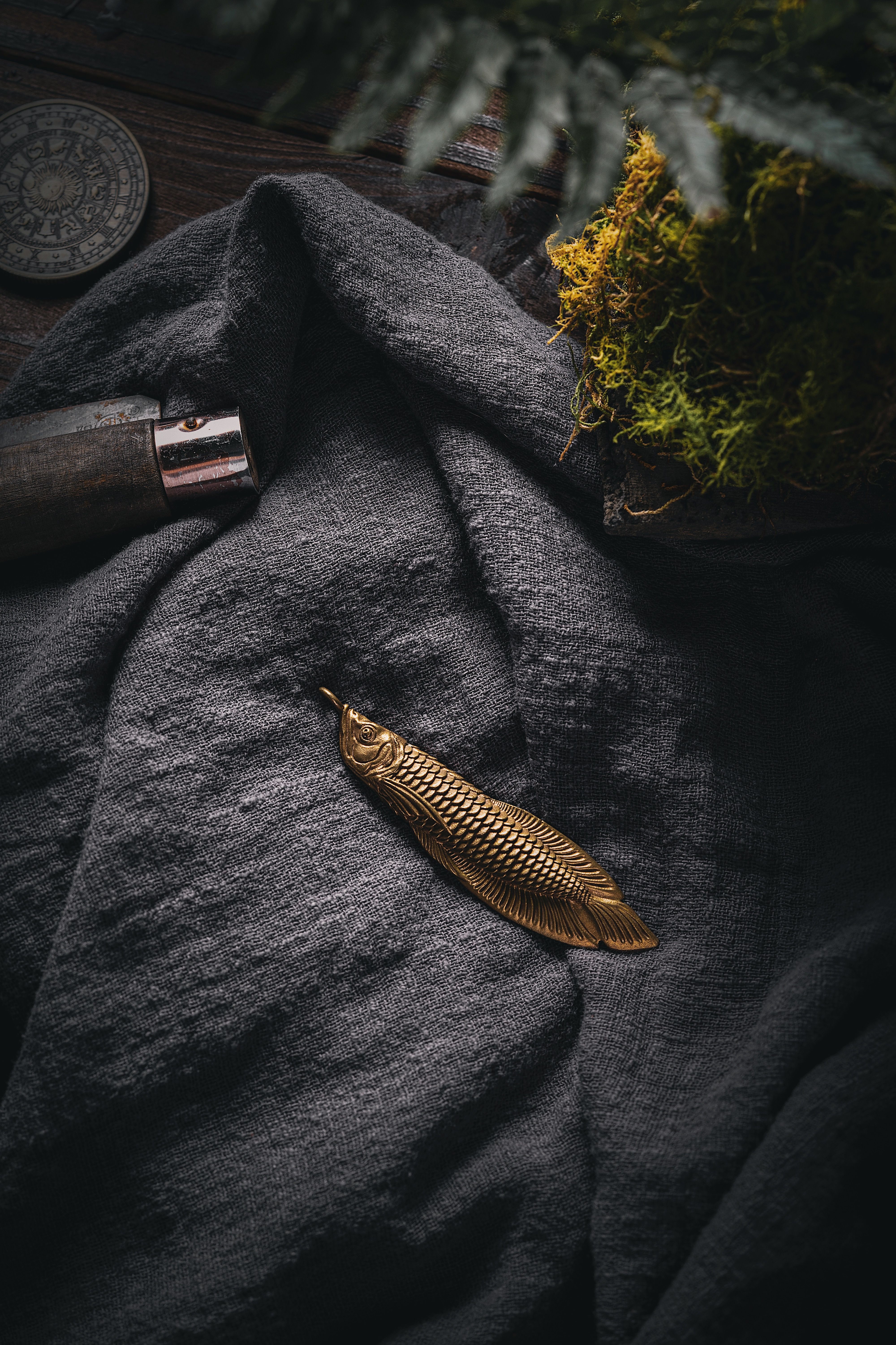 Golden Fish on Gray Cloth · Free Stock Photo