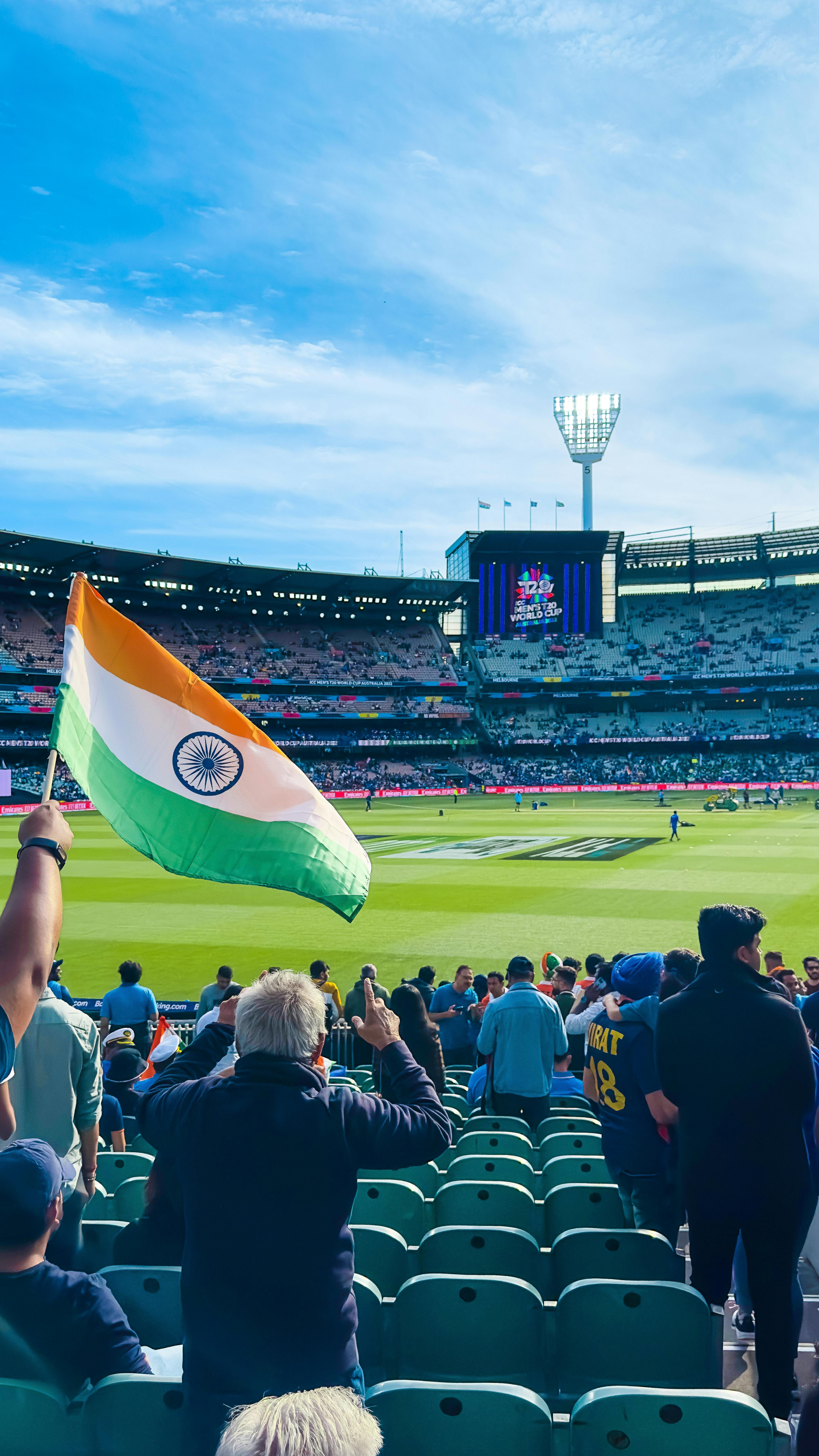 Fans with Flag of India in the Stands of the Melbourne Cricket Ground ...