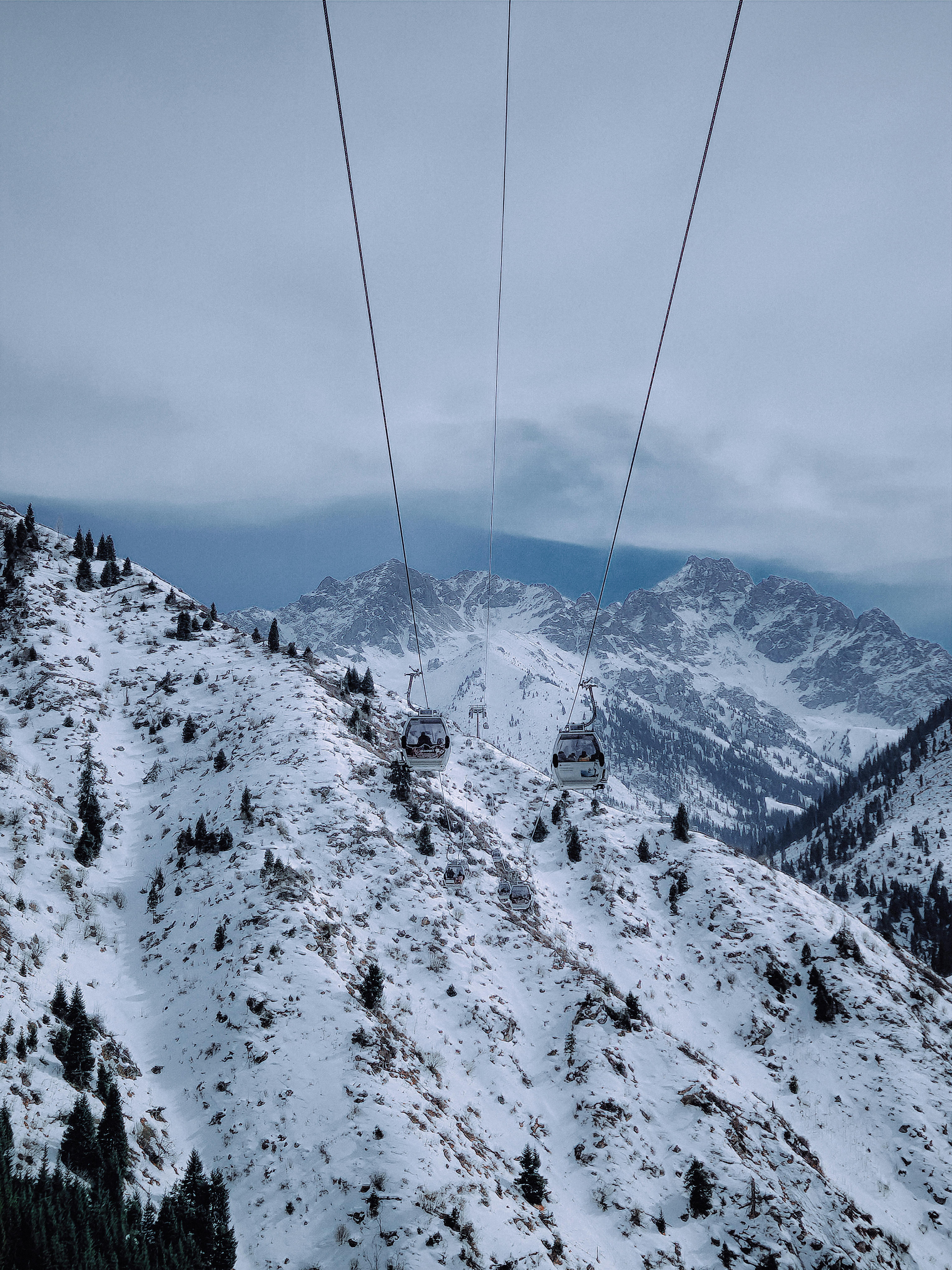 Cable Cars over Snowed Mountains · Free Stock Photo