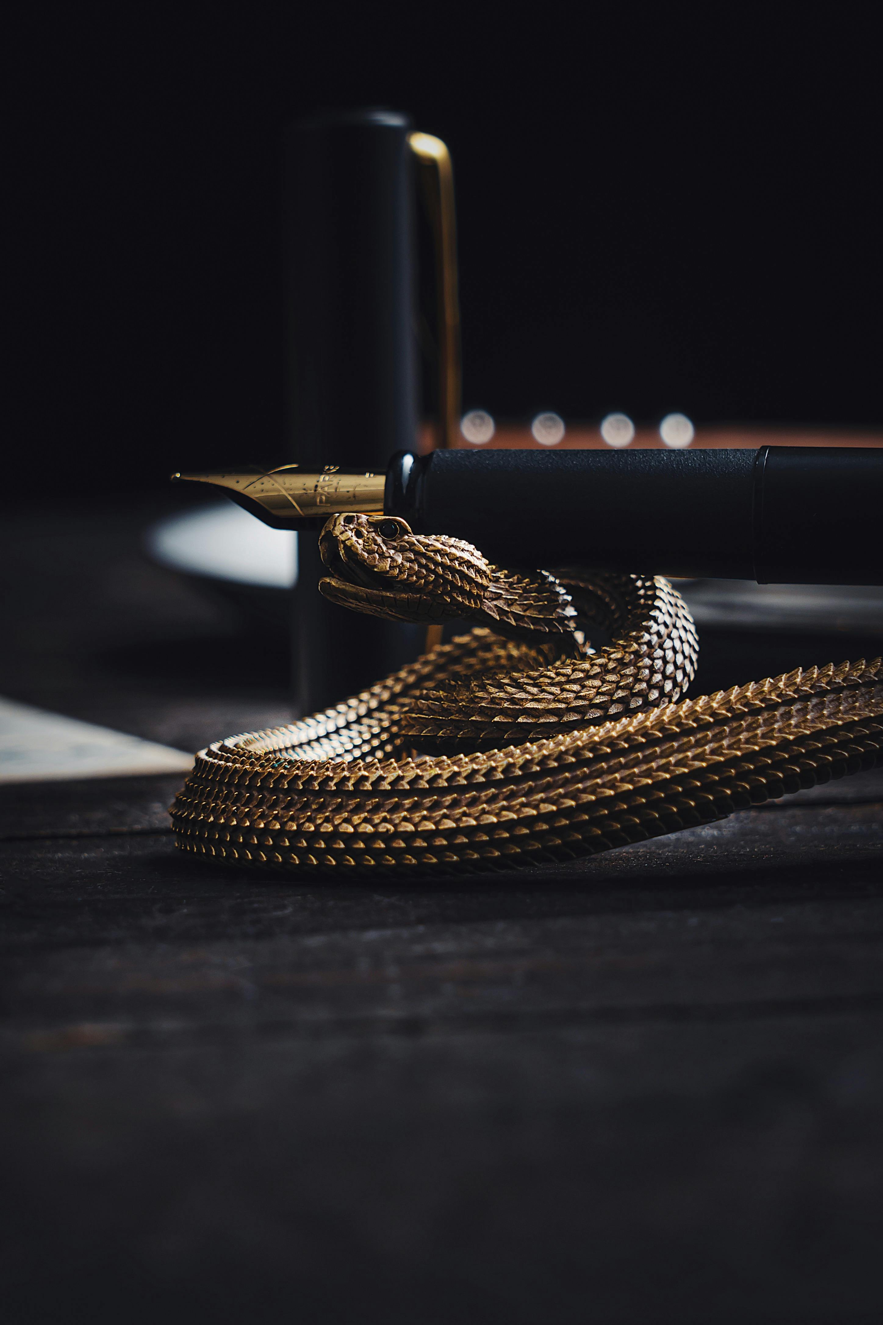 Pen on Bronze Snake · Free Stock Photo