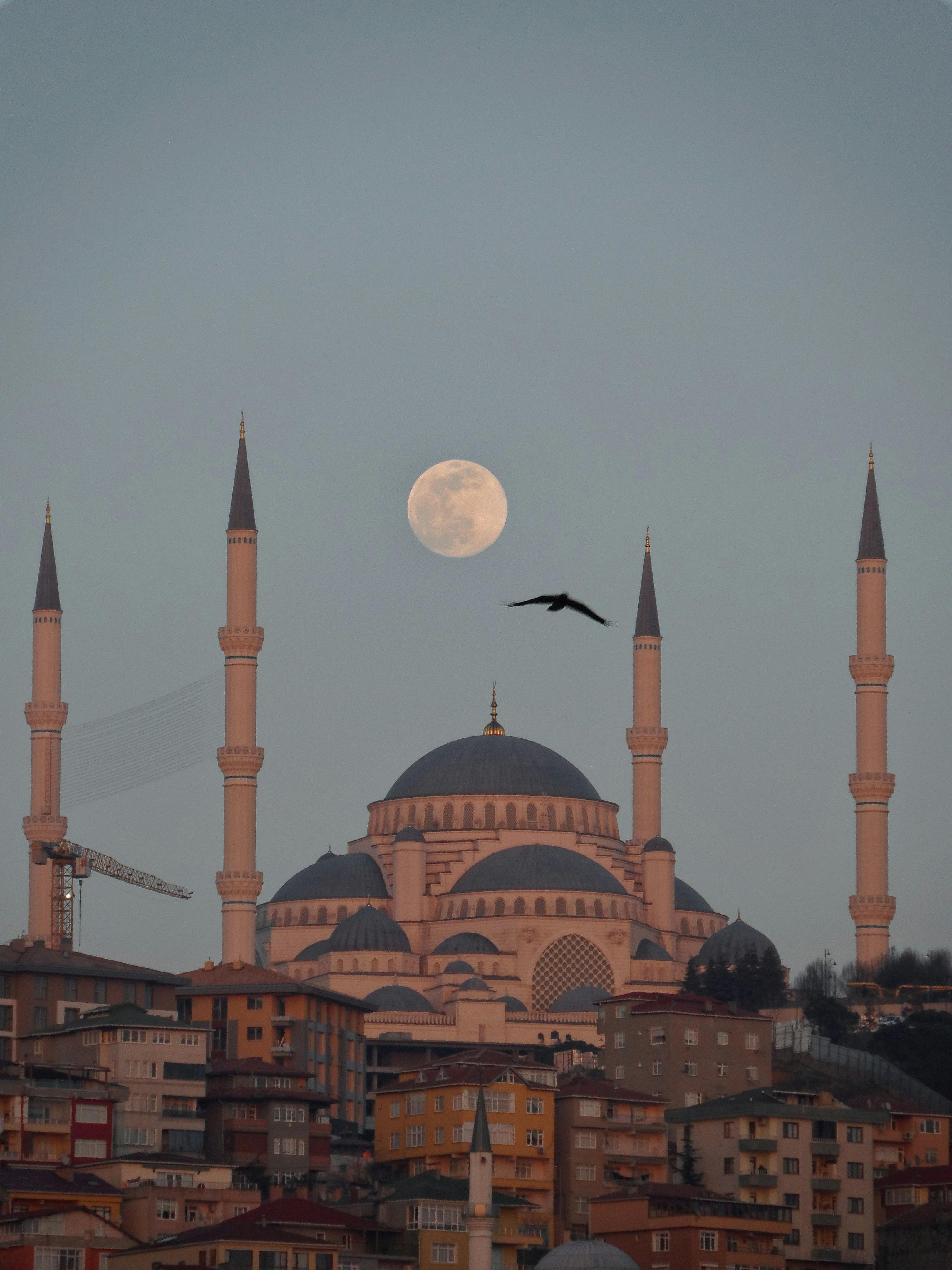 Full Moon over Mosque · Free Stock Photo