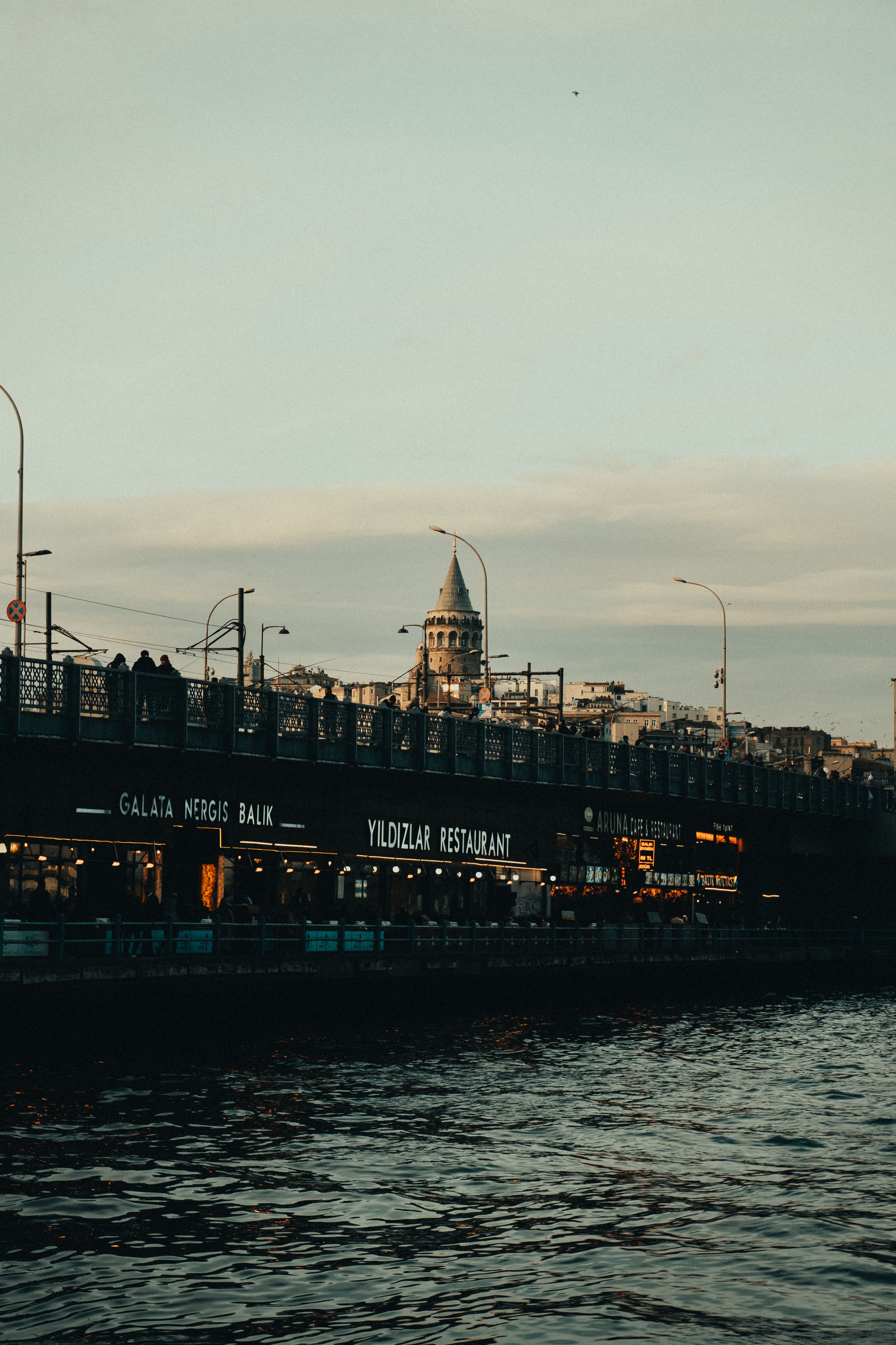 View of the Galata Bridge and Galata Tower from the Shore in Istanbul ...
