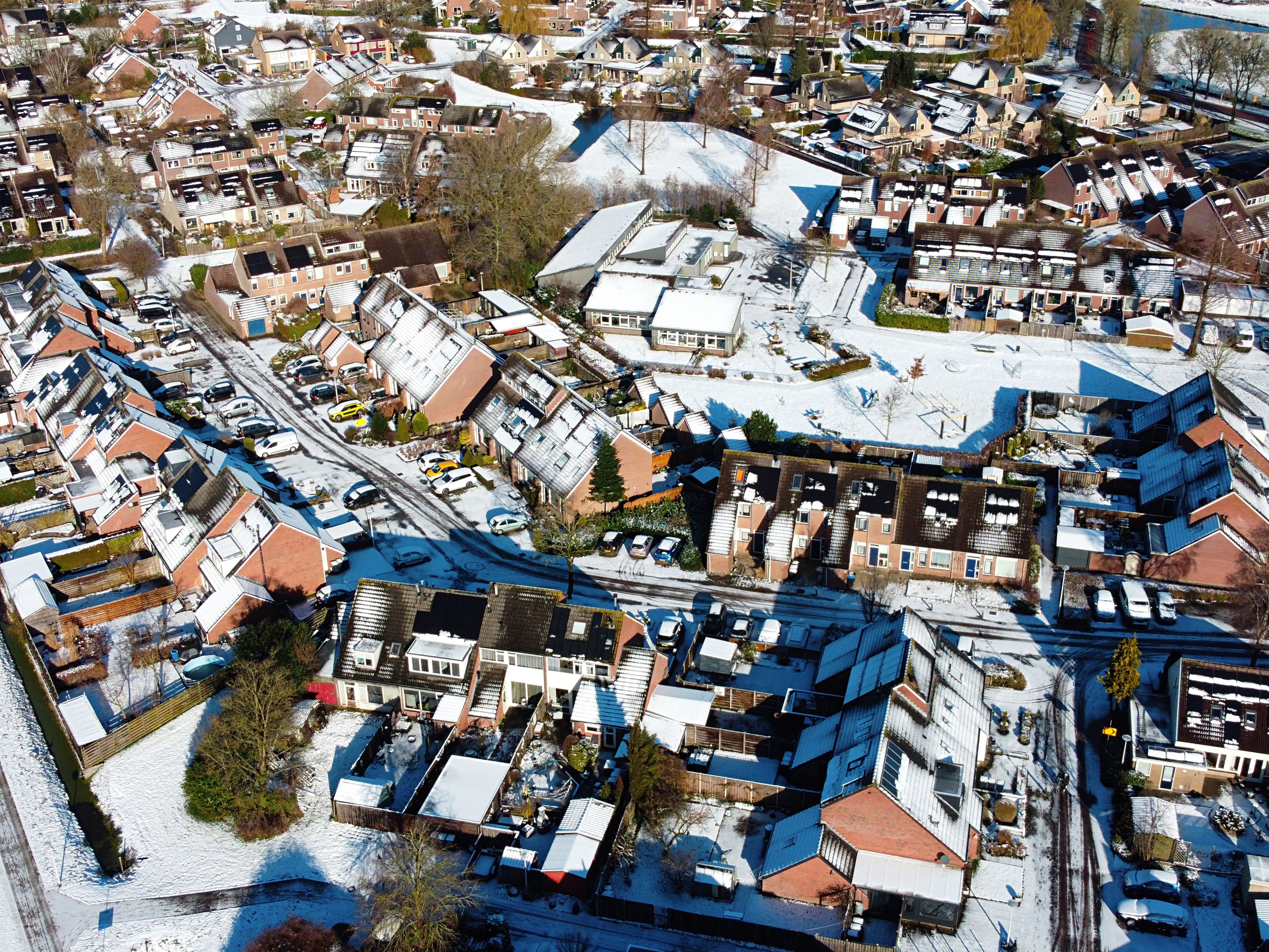 Aerial View of Houses Covered in Snow in a Residential Neighbourhood ...
