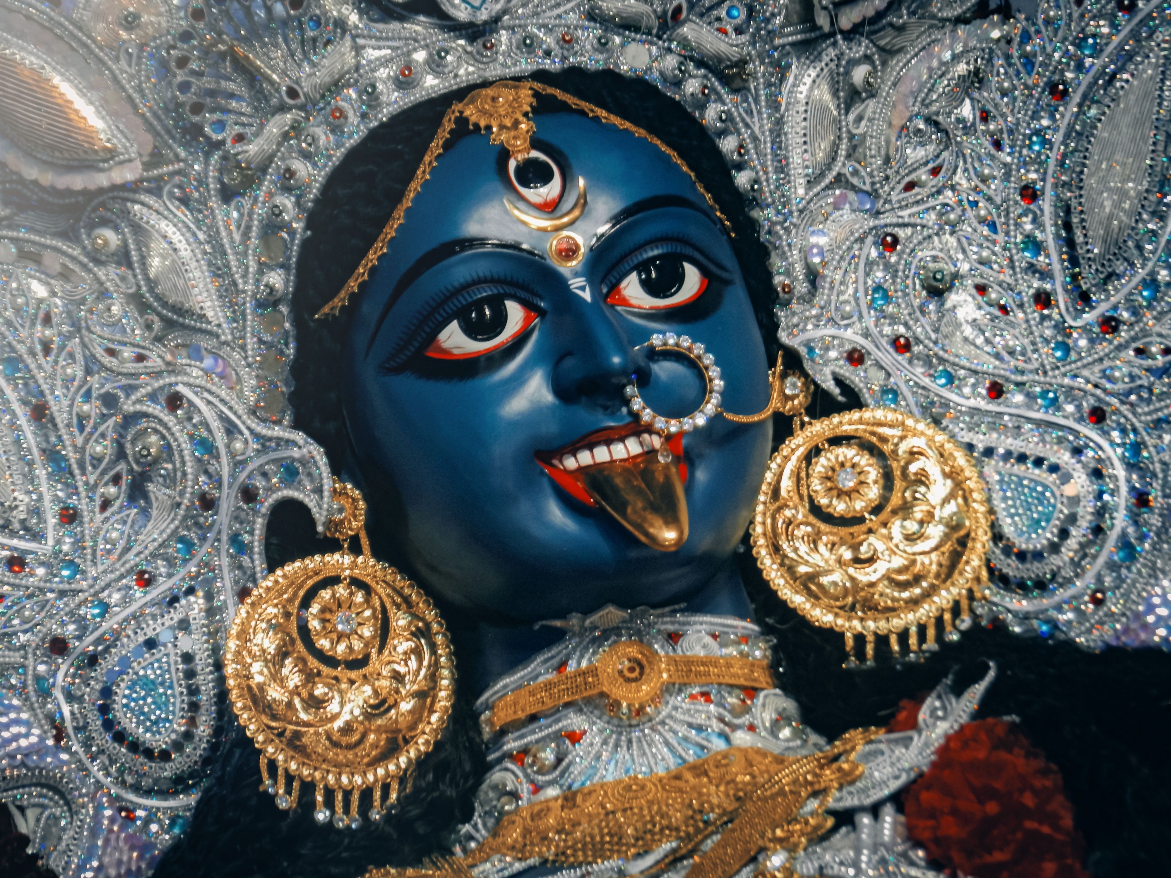 Blue Ornamented Hindu Goddess Free Stock Photo