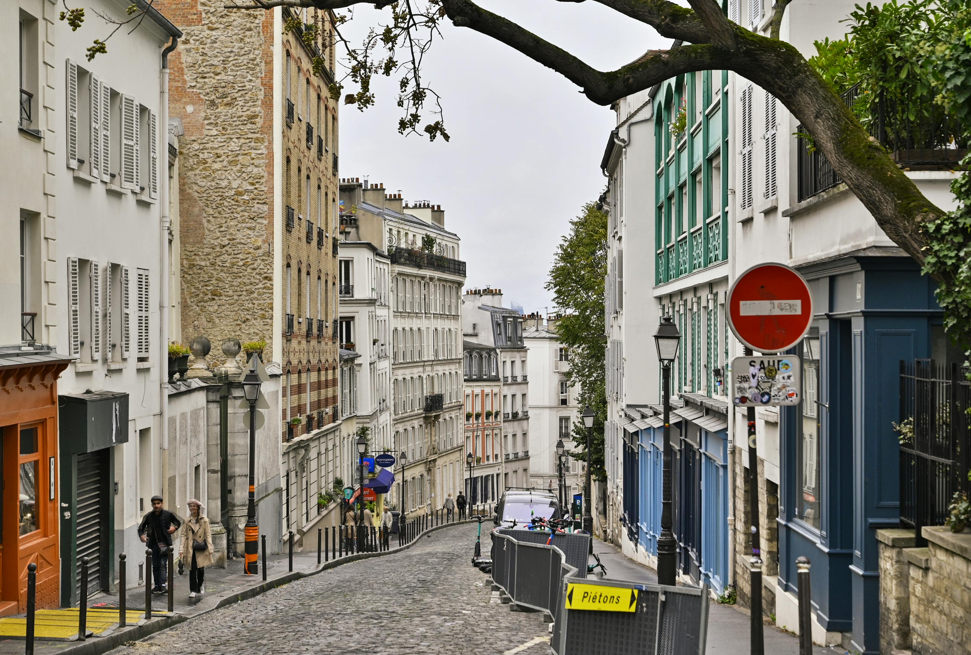 PARIS, FRANCE - October, 10, 2022 Montmartre neighborhood Street Rue ...