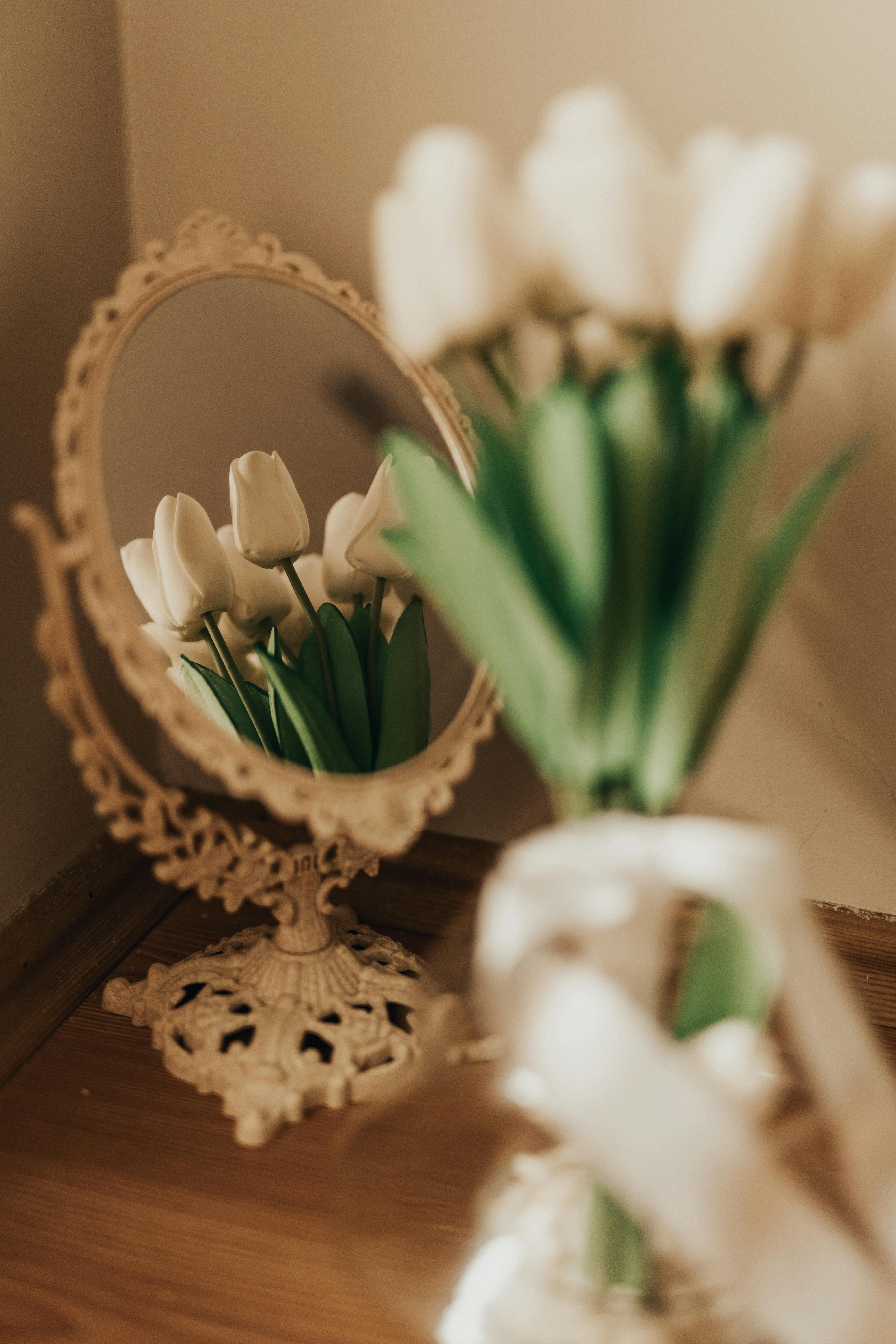 Bouquet of White Tulips in Front of a Mirror · Free Stock Photo