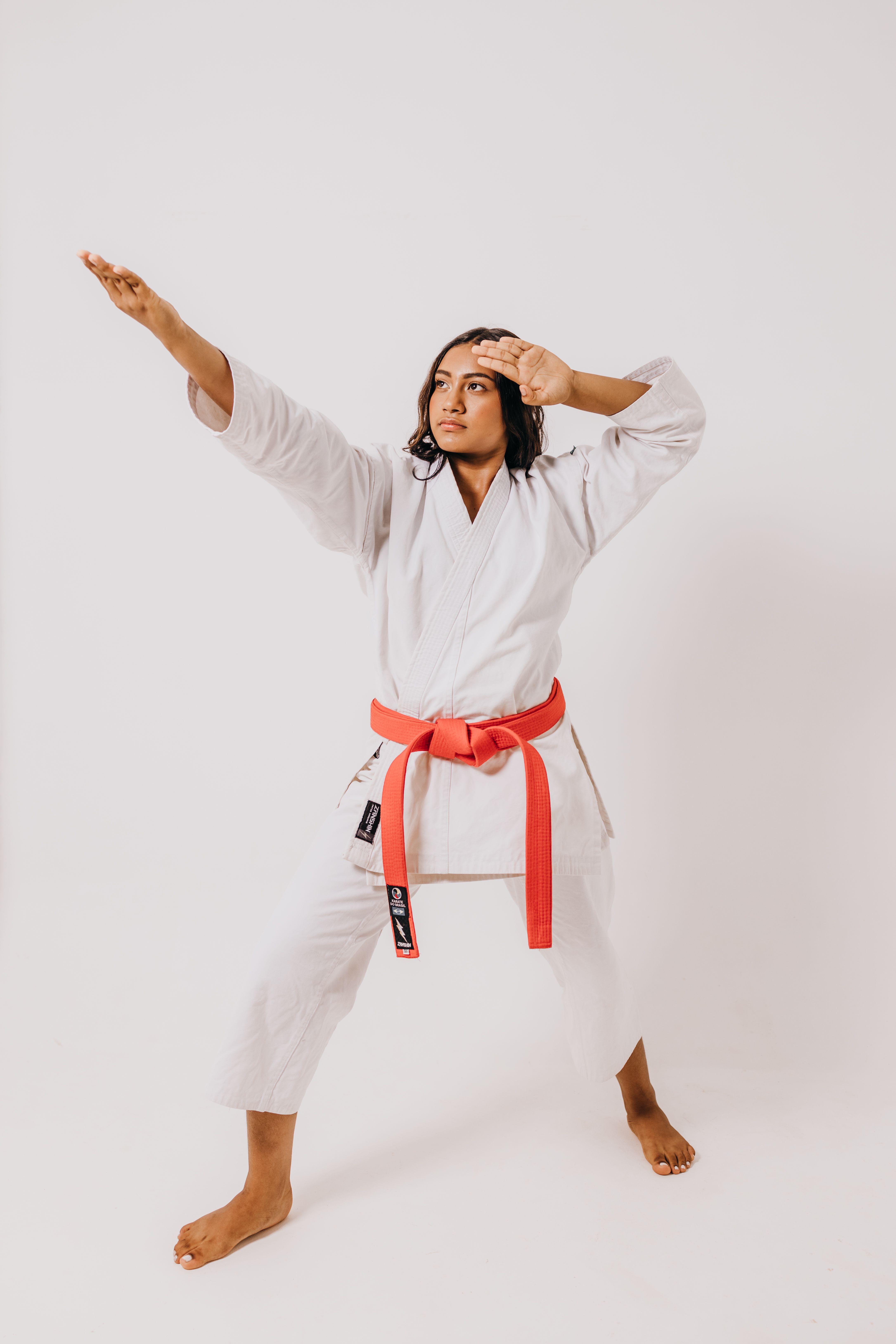 Karate Student in a Pose with Raised Arms · Free Stock Photo