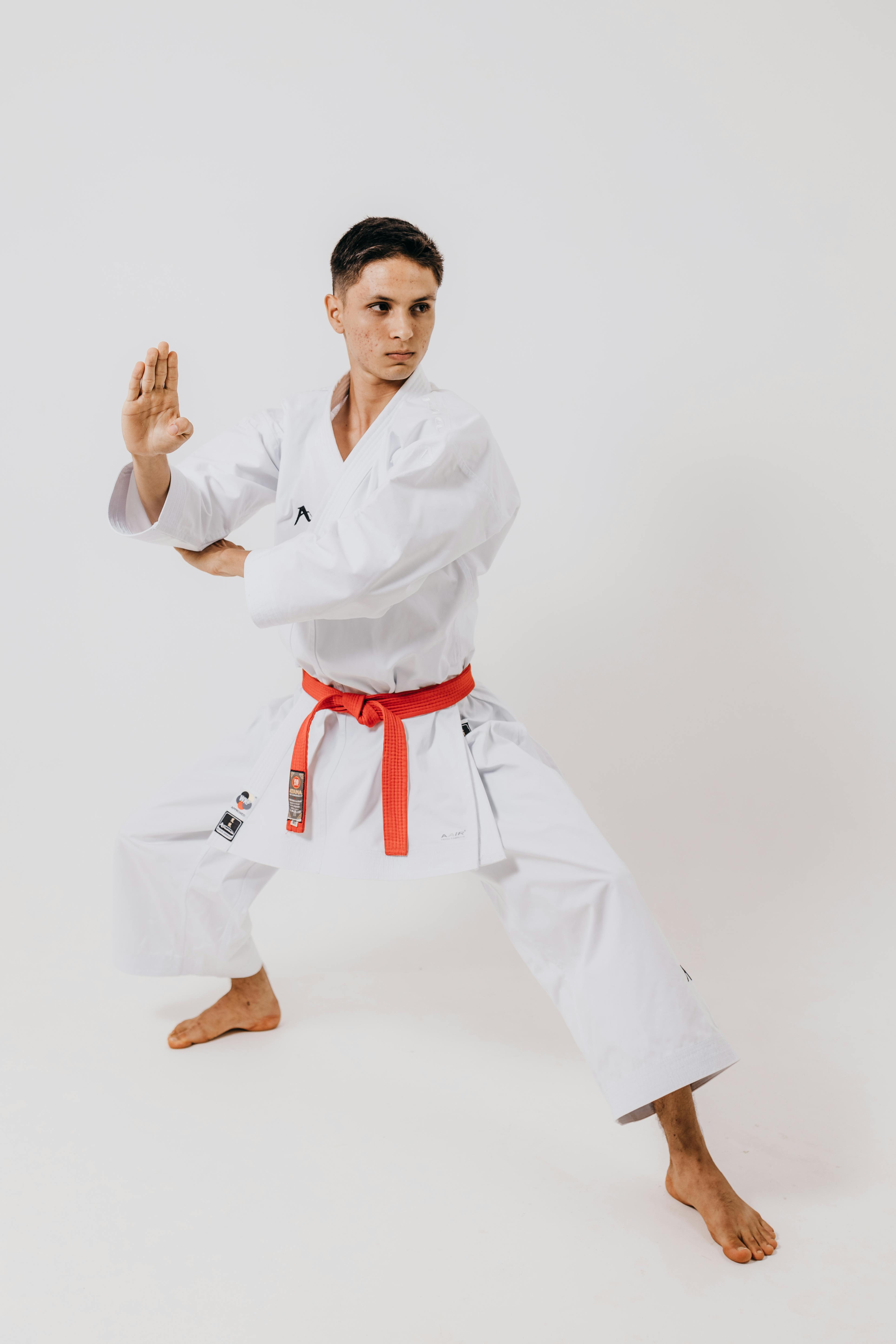 Karate Student in Kimono Standing in Martial Arts Pose · Free Stock Photo