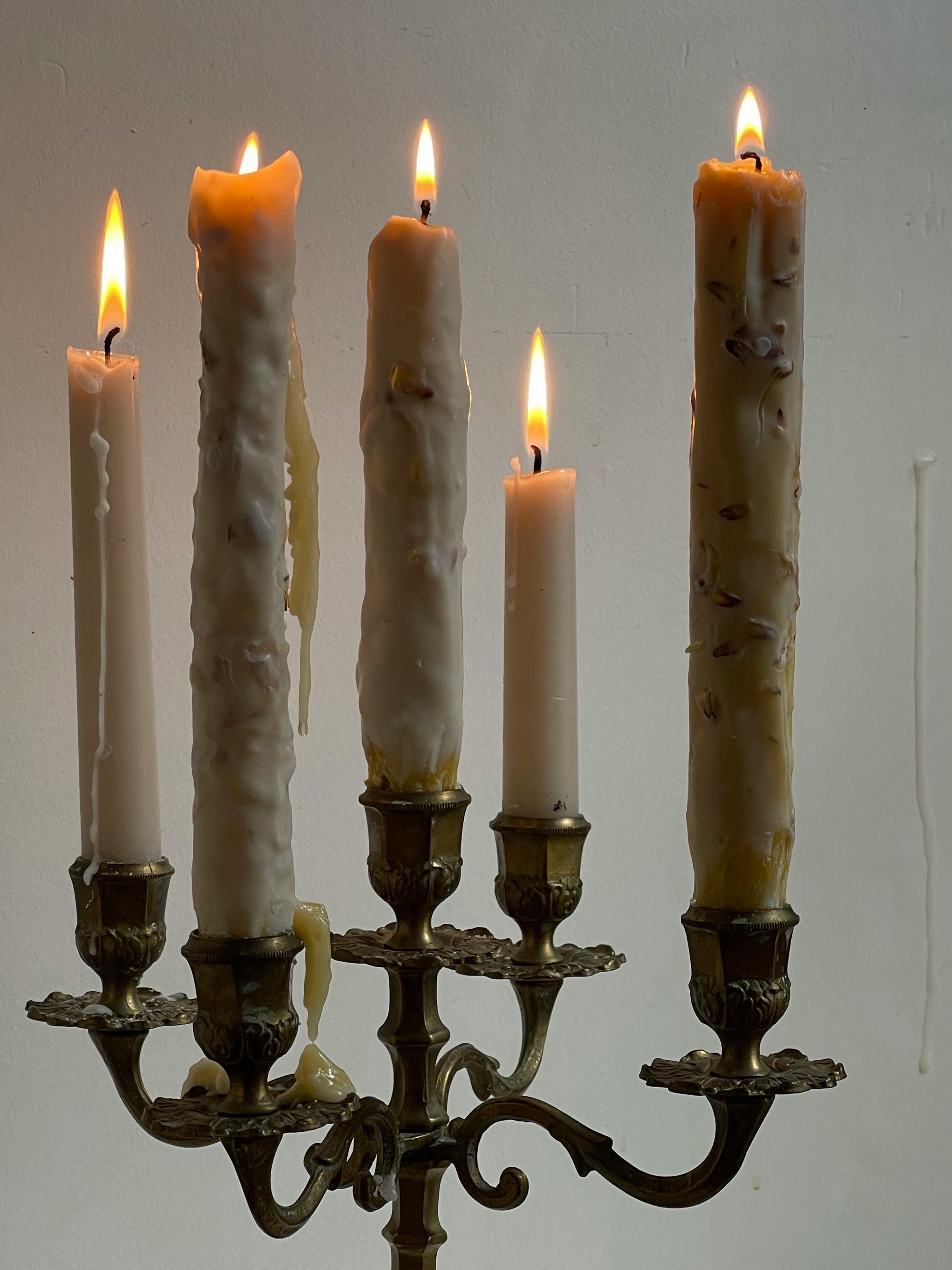 Close-up of Candlesticks in a Vintage Candle Holder · Free Stock Photo