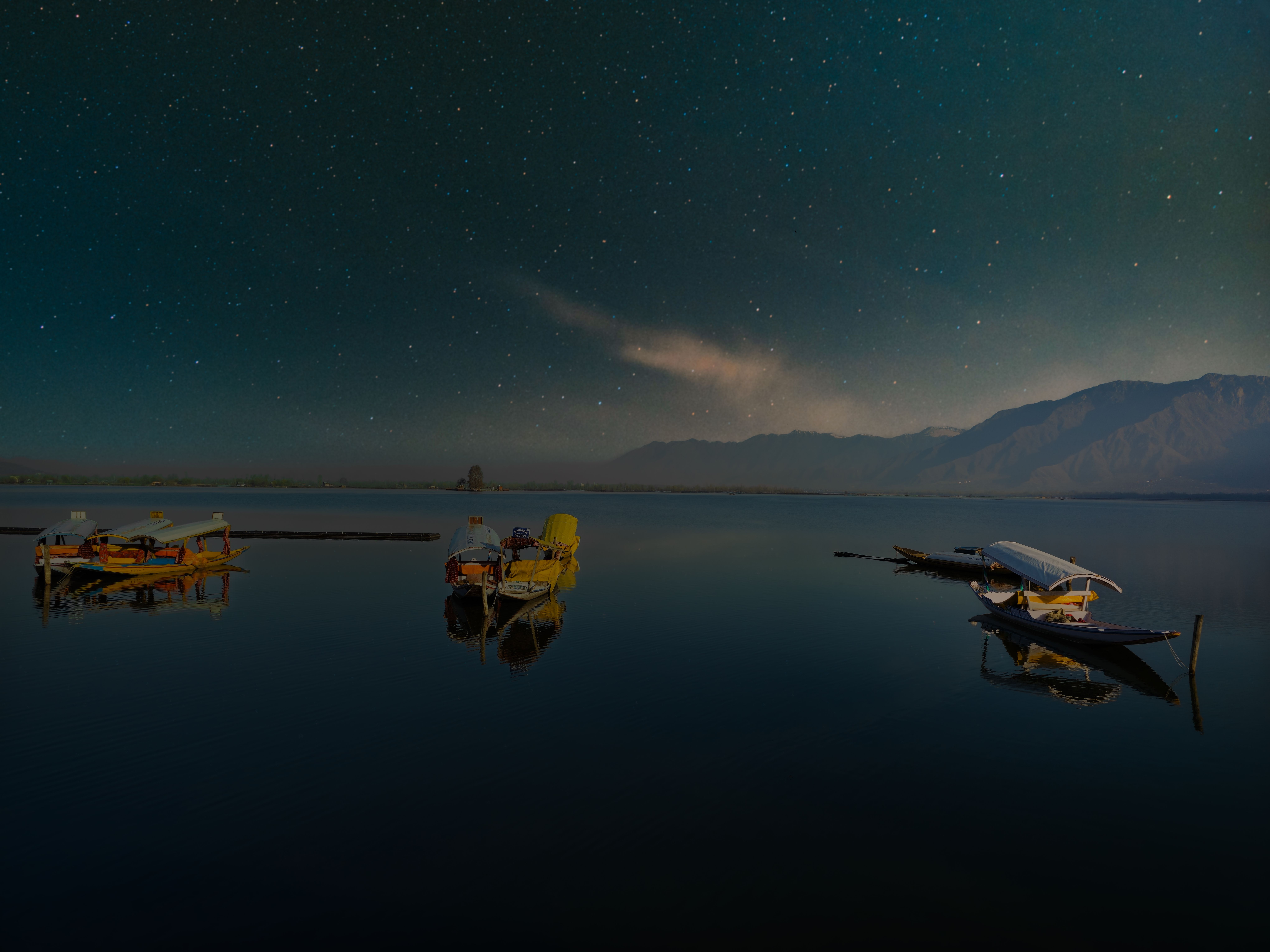 View of Boats on the Dal Lake at Night, Srinagar, Jammu and Kashmir ...