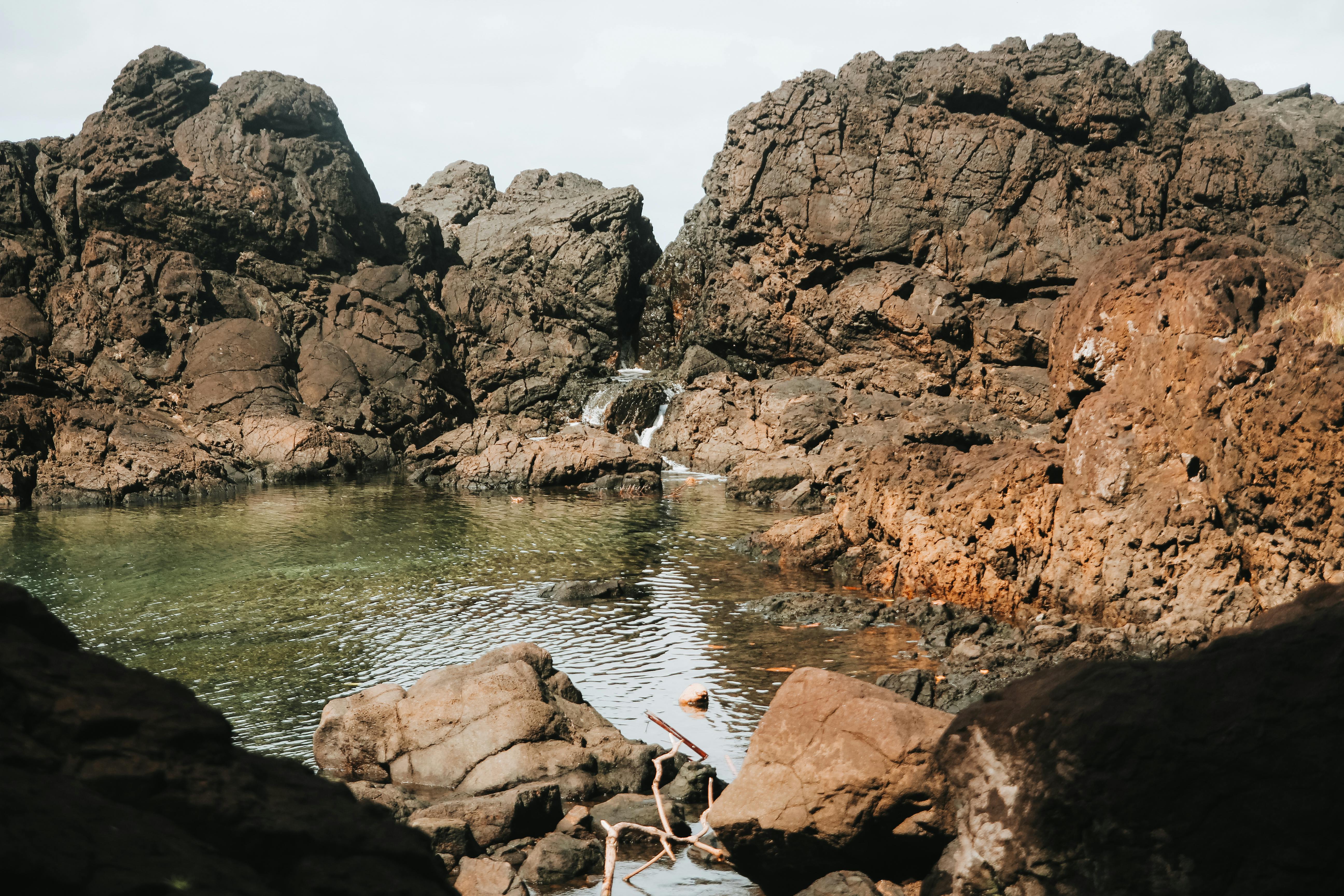 Water Flowing through Rocks into Natural Pool · Free Stock Photo