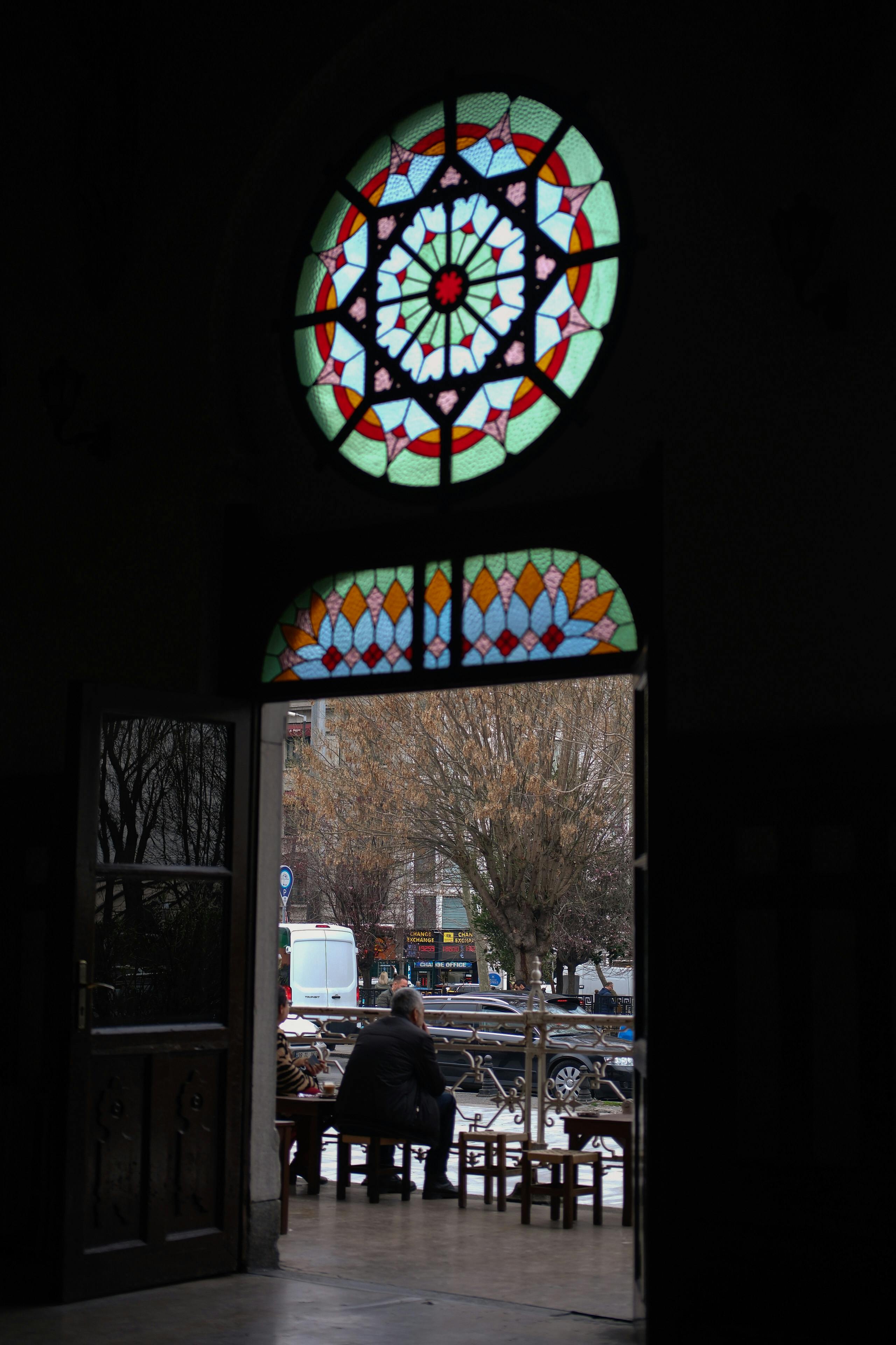 Stained Glass Windows over the Entrance in a Mosque and View of the ...