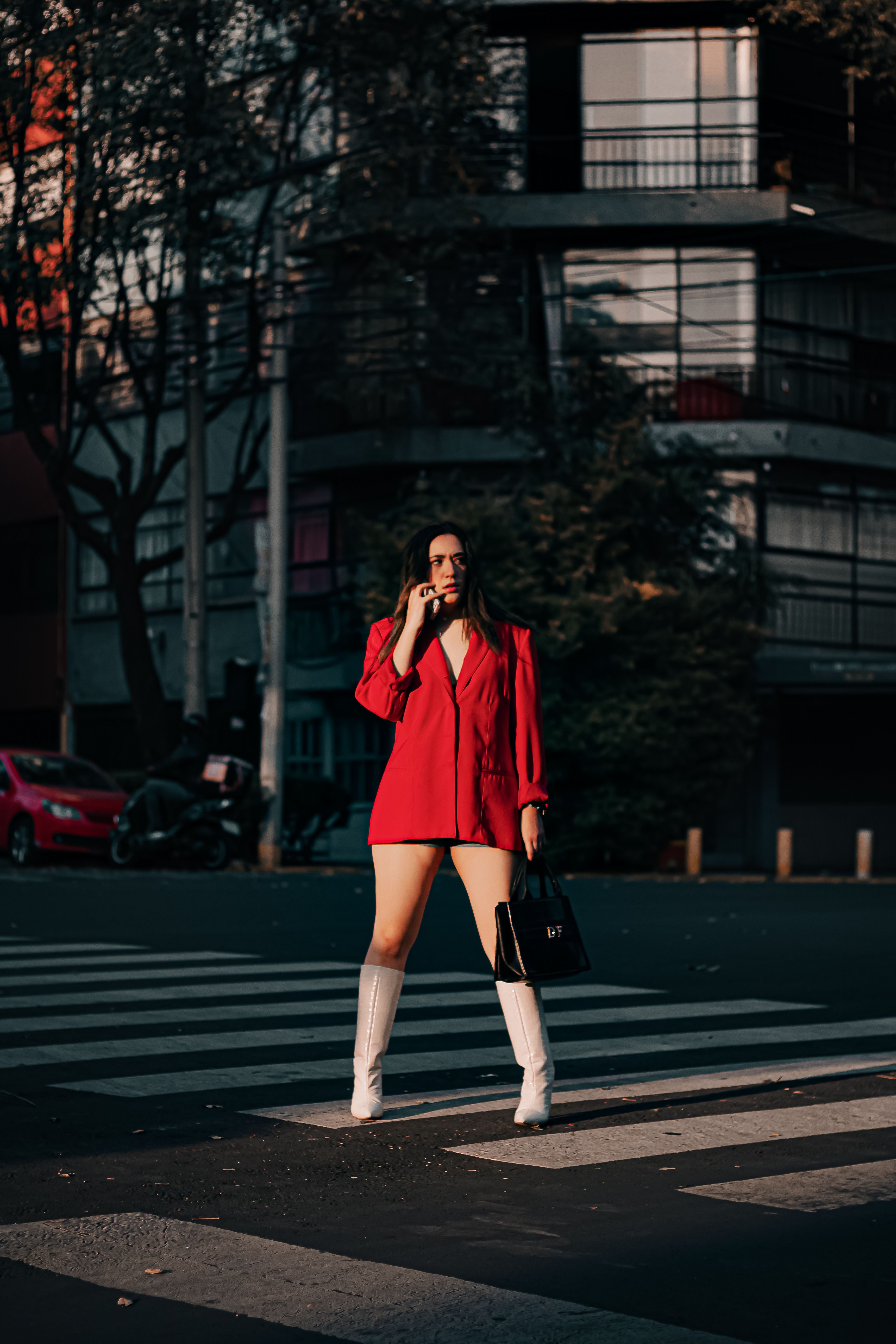 Woman in Red Shirt on Zebra Crossing · Free Stock Photo