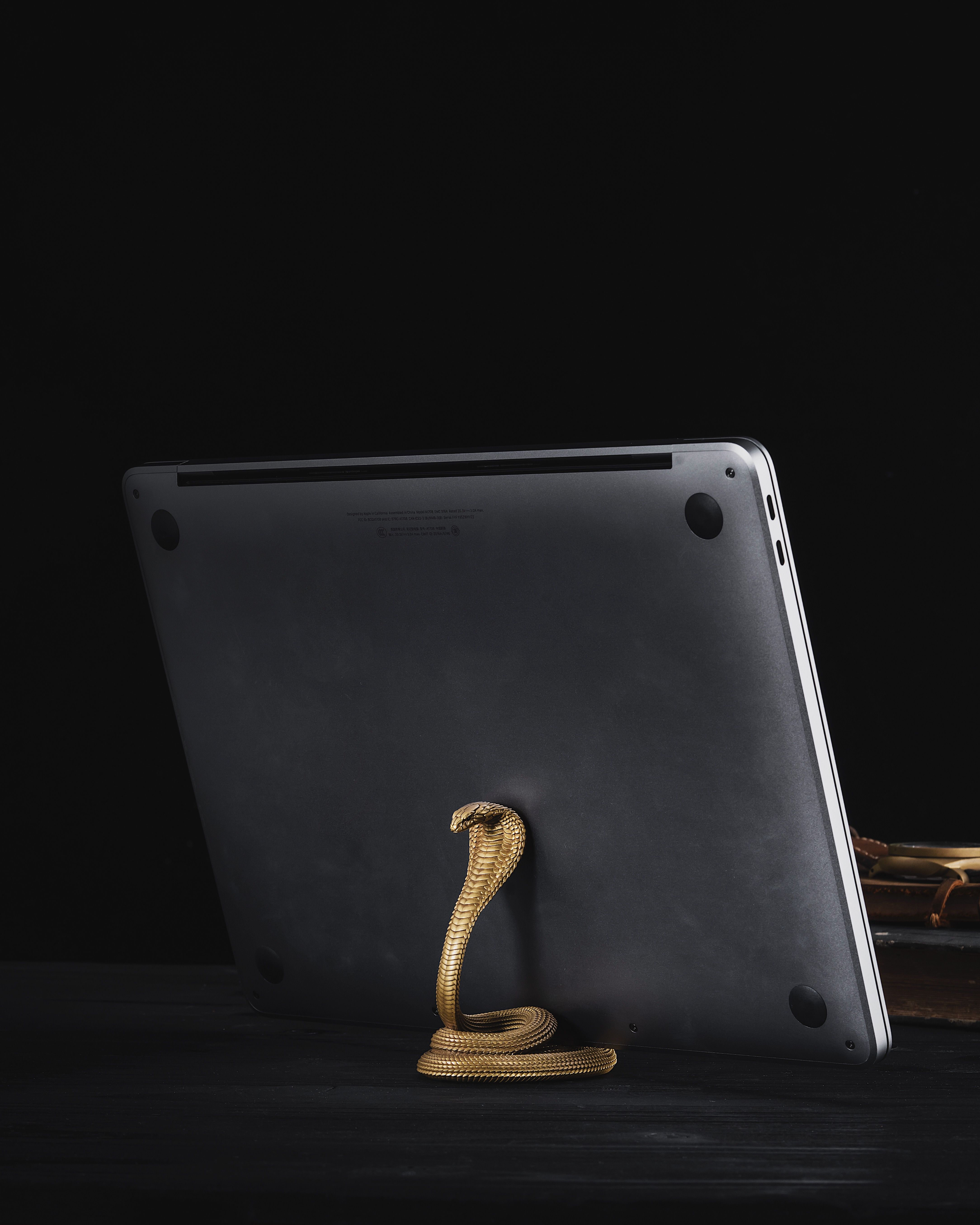 A Tablet Standing on a Golden Cobra Stand · Free Stock Photo