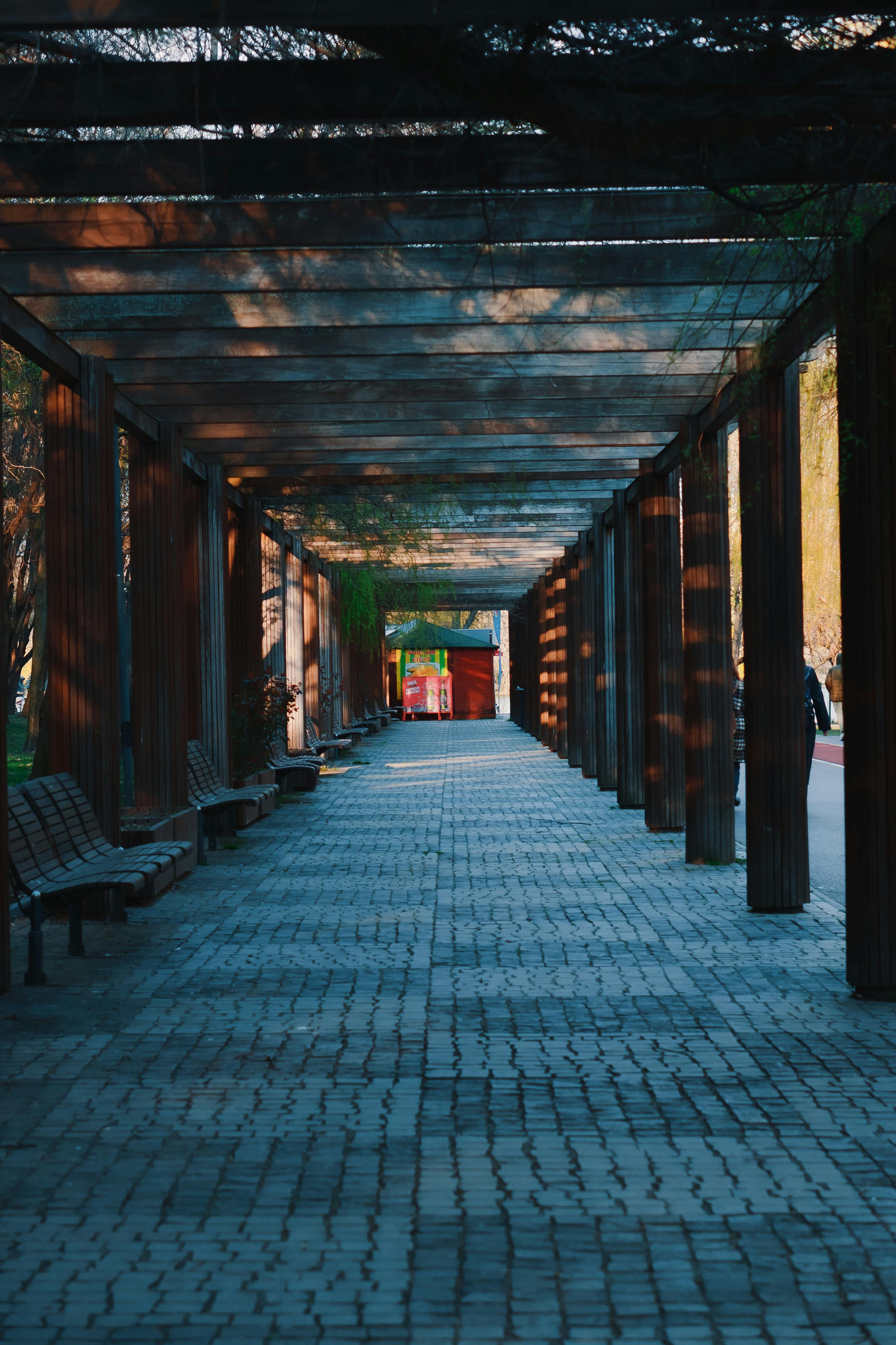 Passage with Benches · Free Stock Photo