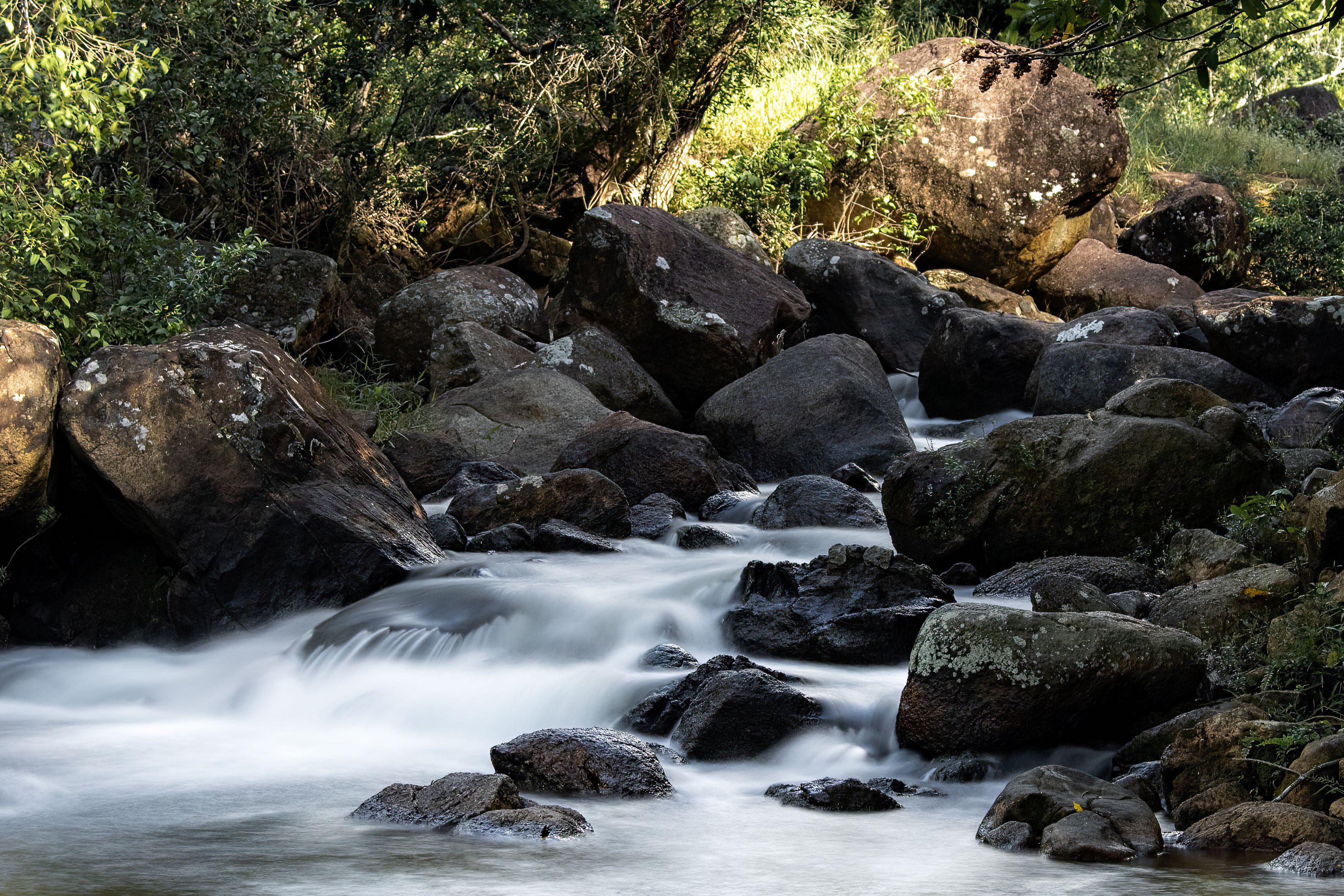 Man Sitting on Rock over Stream · Free Stock Photo