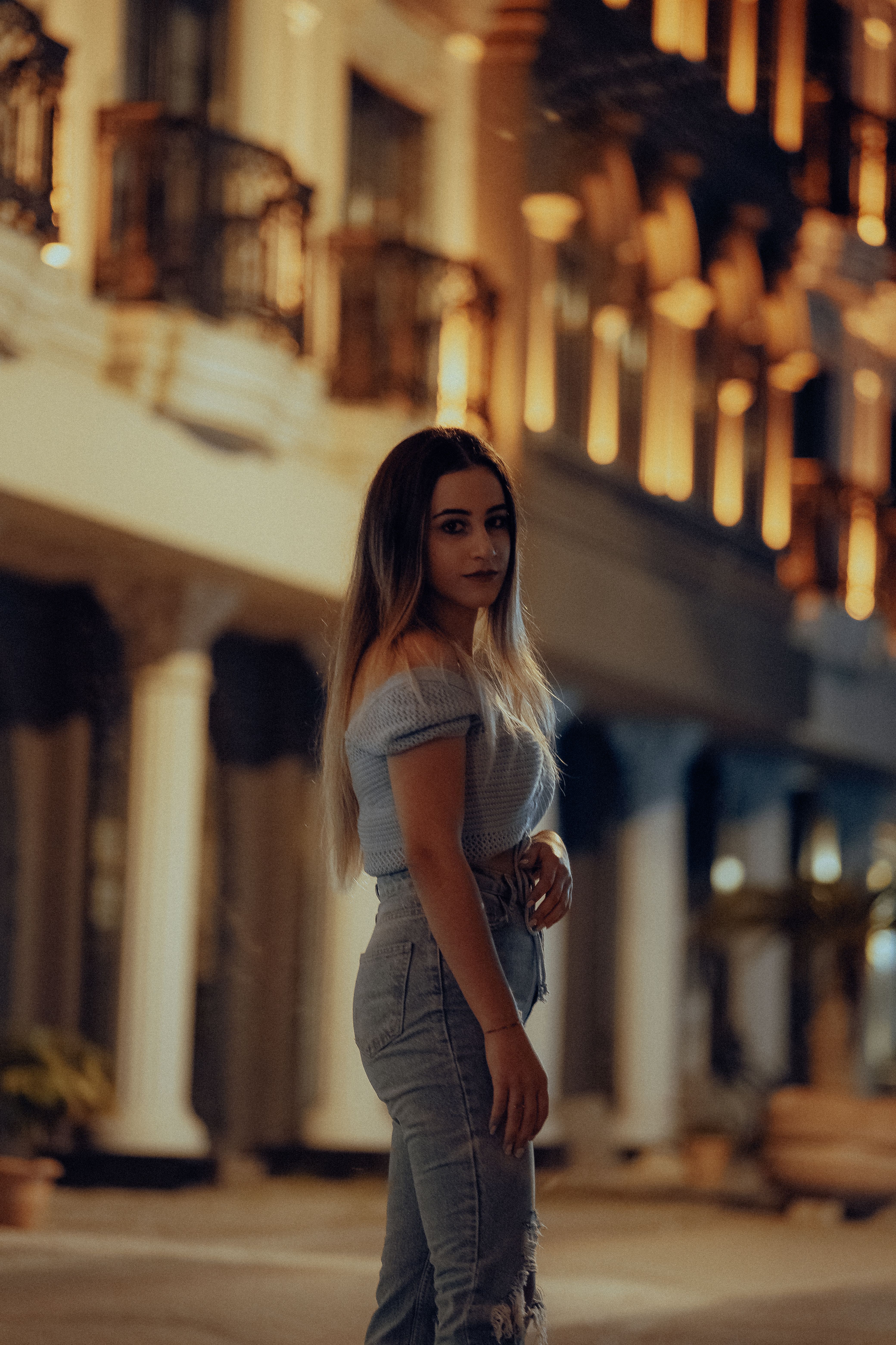 Nighttime Portrait at Vibrant Street Market · Free Stock Photo