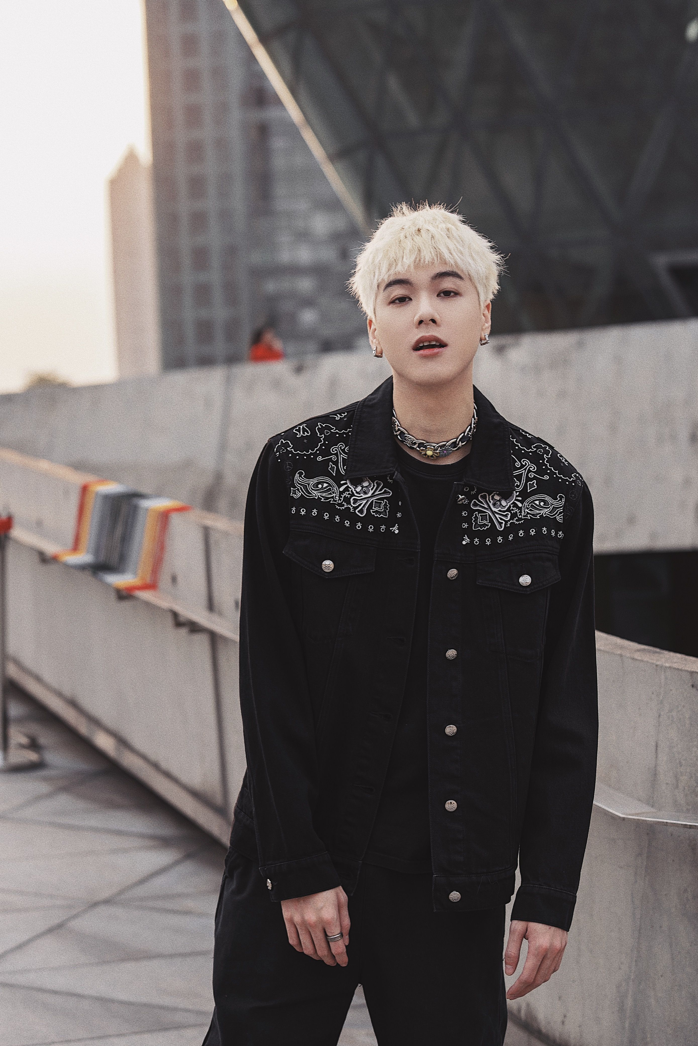 Young Fashionable Man with Platinum Blond Hair Posing in City · Free ...