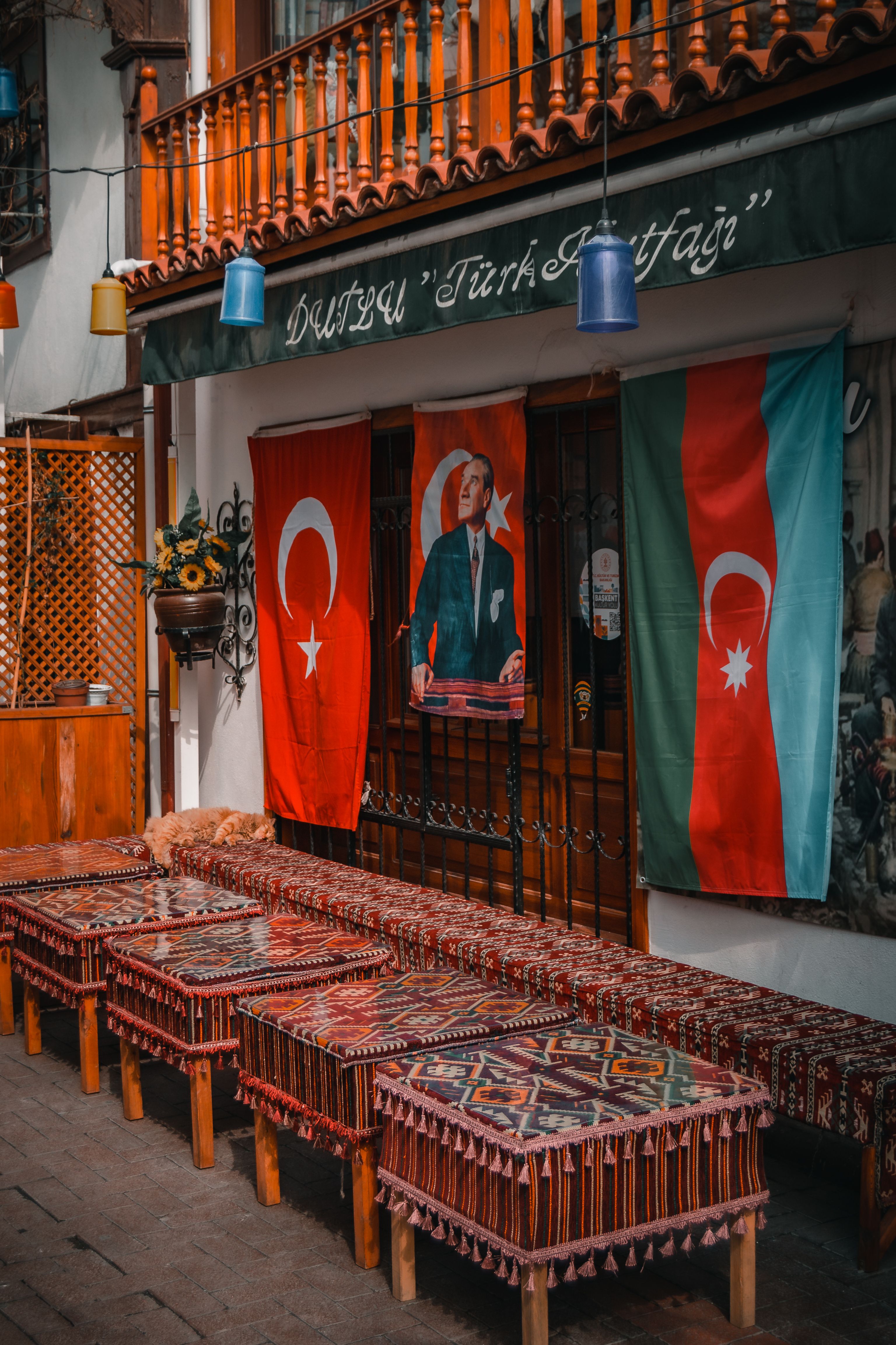 Turkish and Azerbaijani Flags around Flag with Ataturk · Free Stock Photo