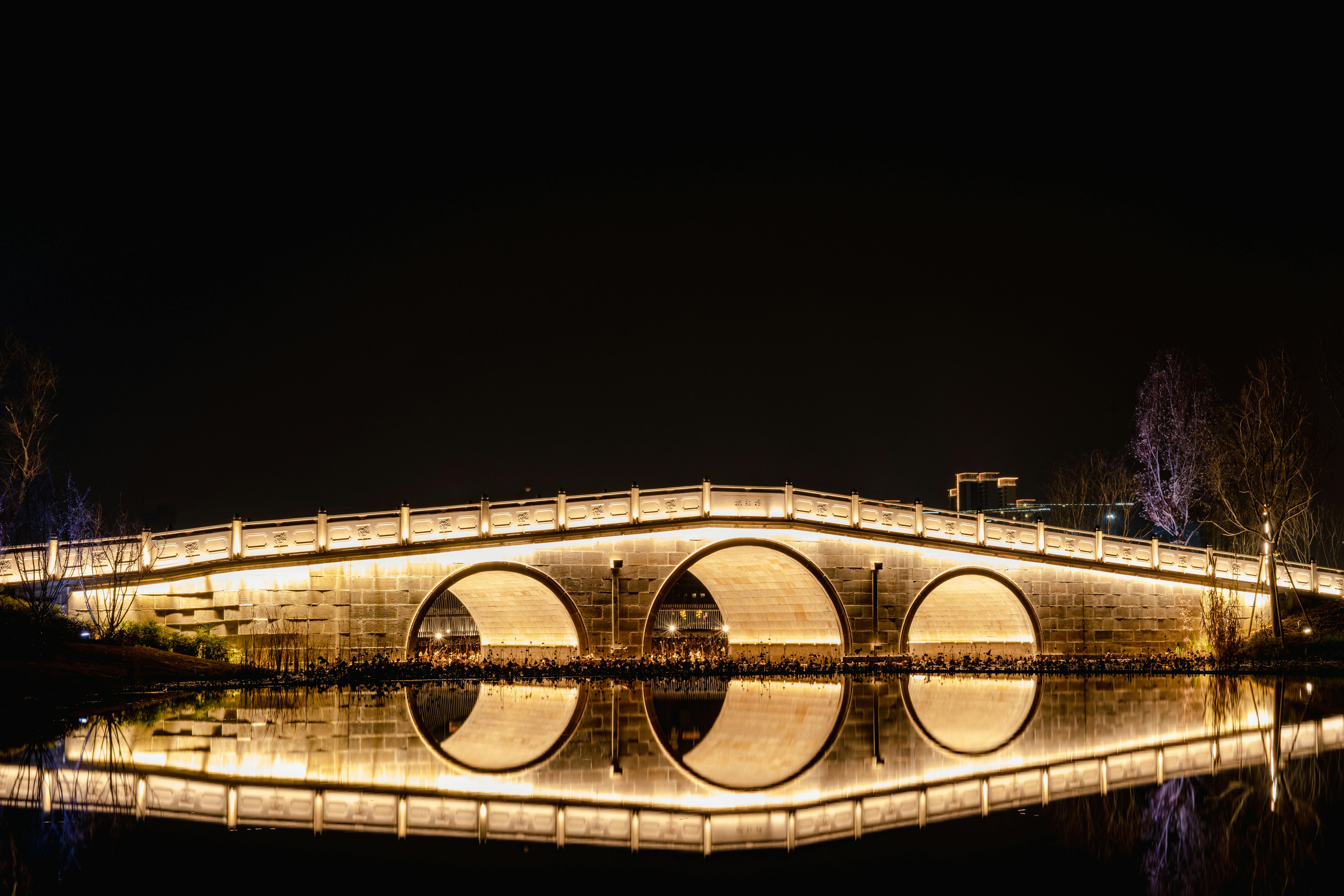 Illuminated Bridge at Night · Free Stock Photo