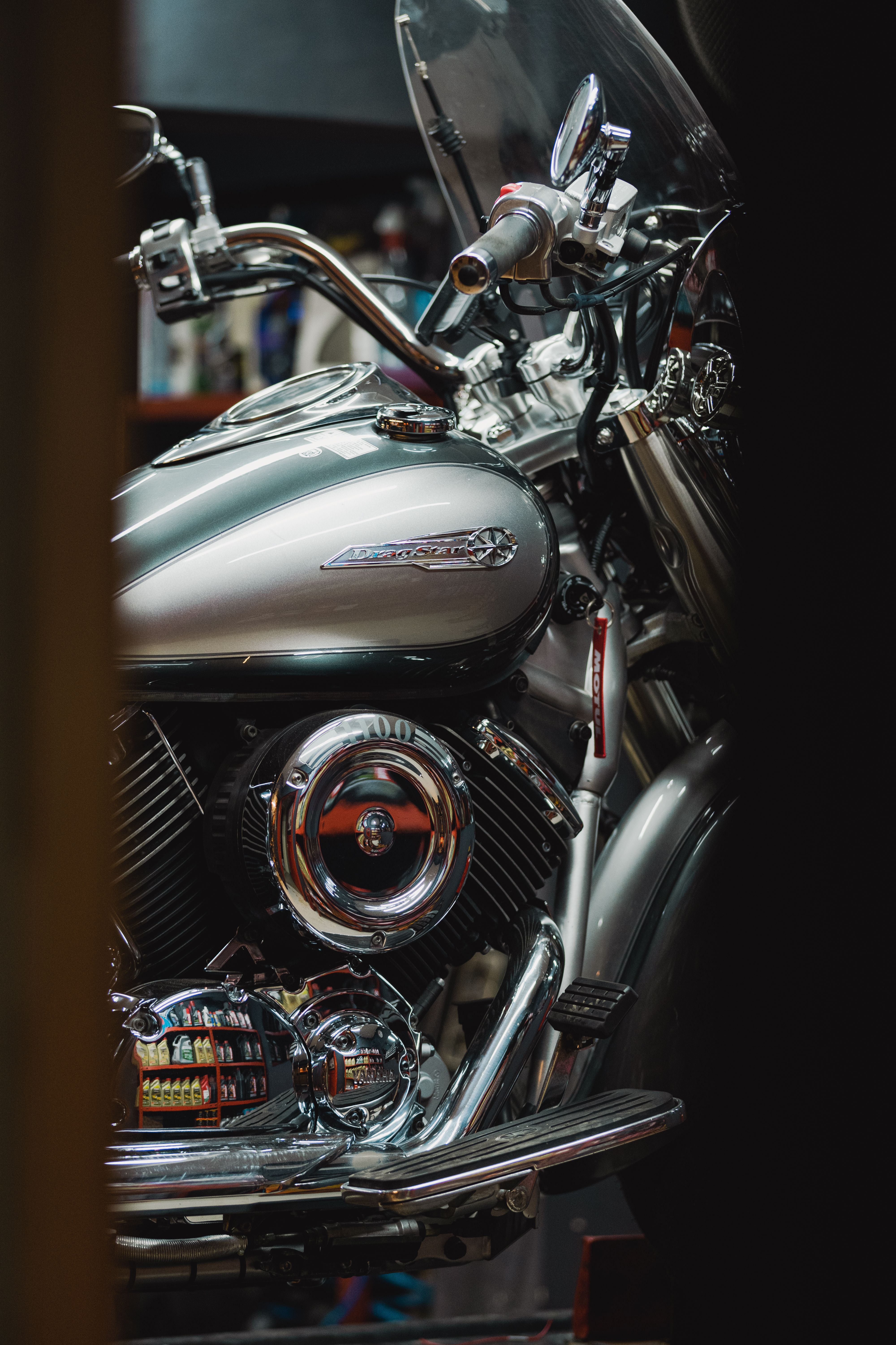 Closeup of Motorcycle Engine and Handlebars · Free Stock Photo